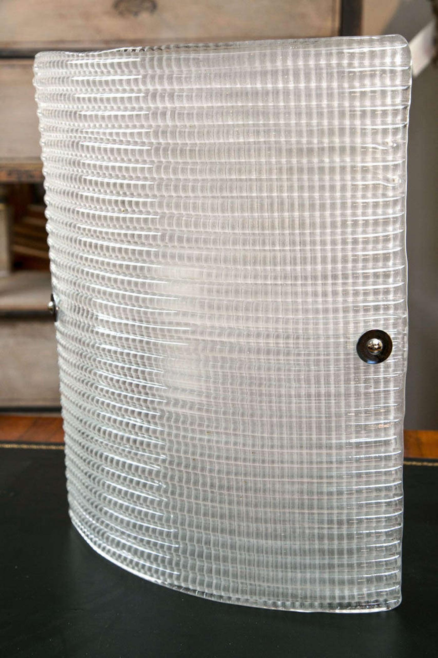 Pair Of Large Modern Artisan Blown Curved Waffle Wall/ Ceiling Lights