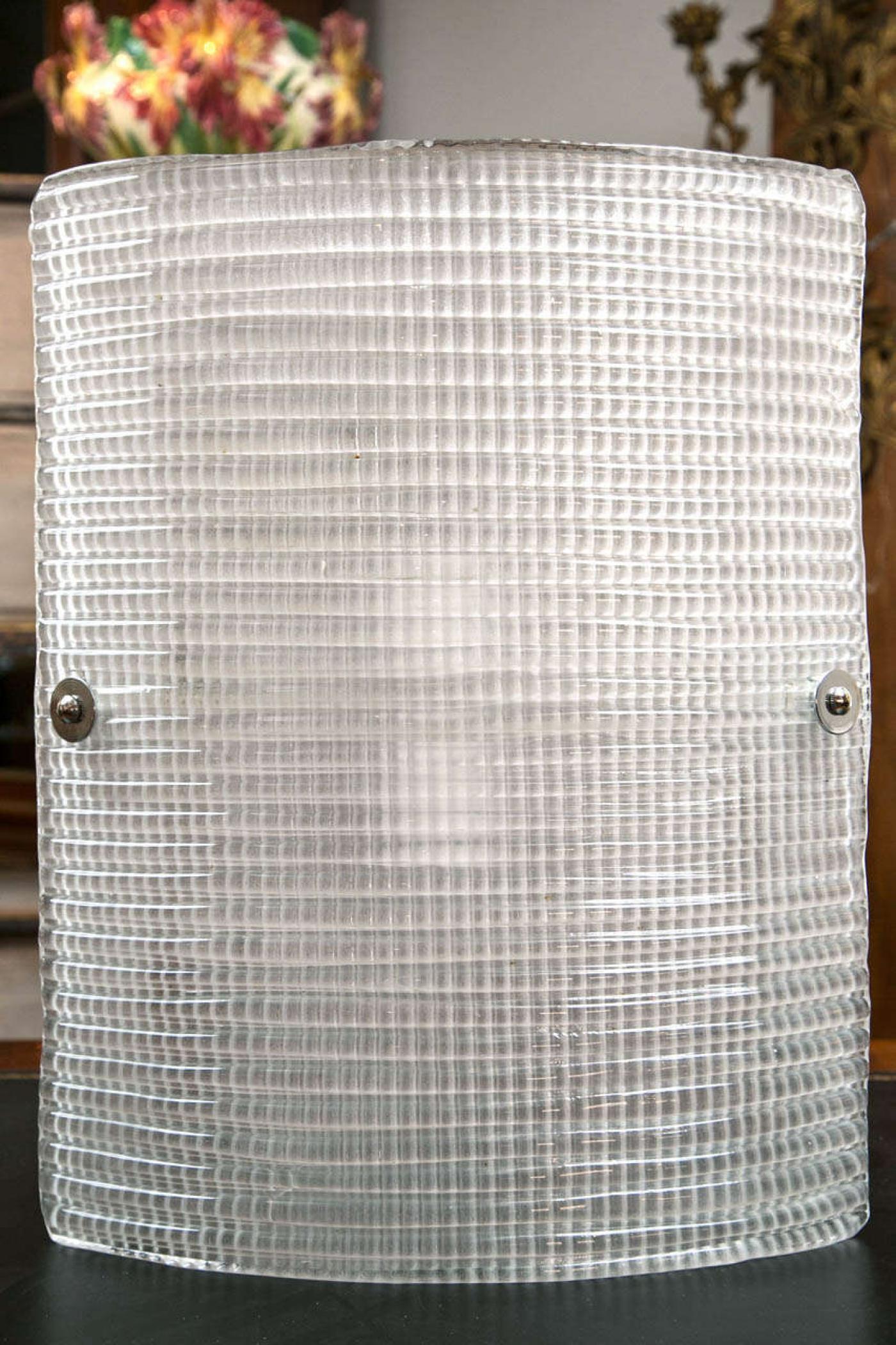 Pair Of Large Modern Artisan Blown Curved Waffle Wall/ Ceiling Lights