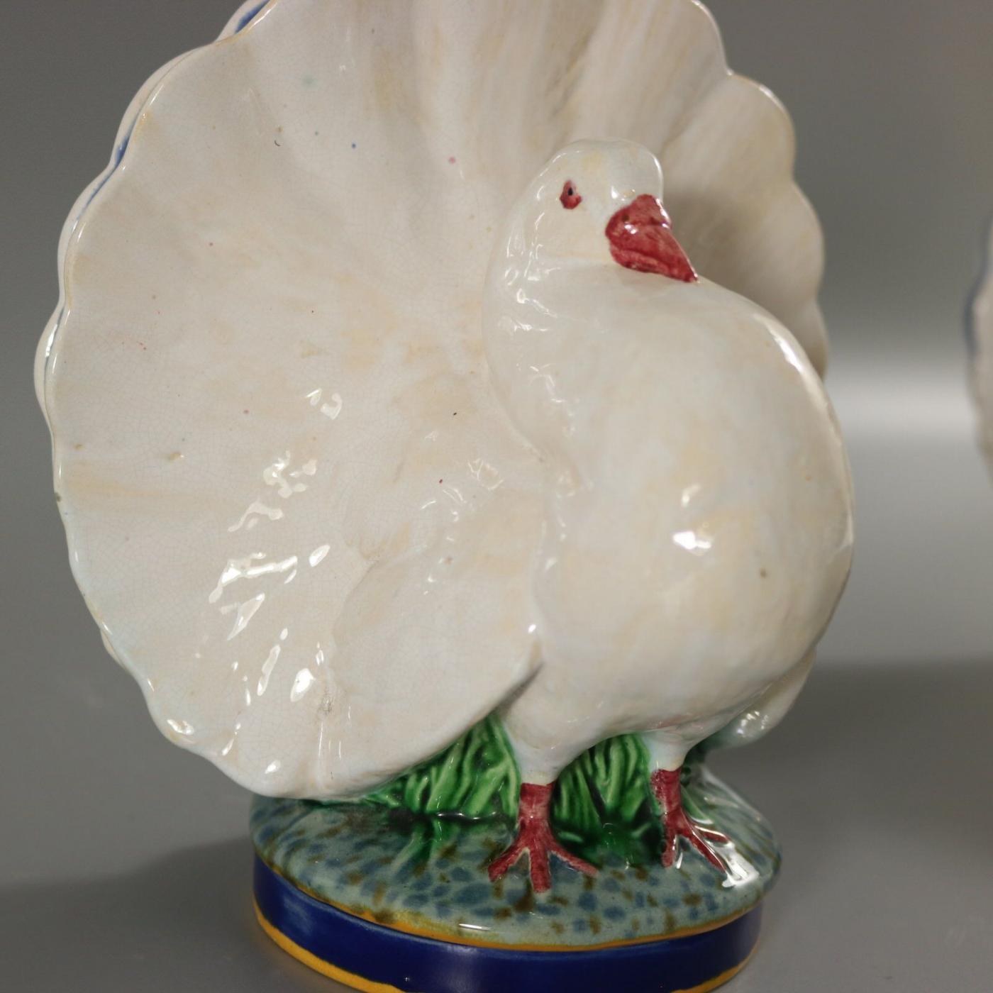 Minton - Pair Of Minton Majolica Dove Flower Holders