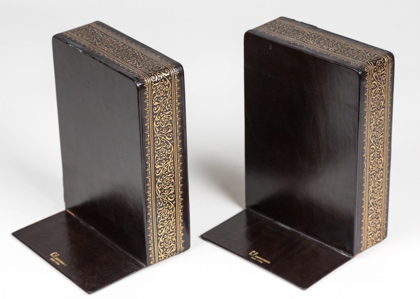 Pair Vintage Black Leather Bookends