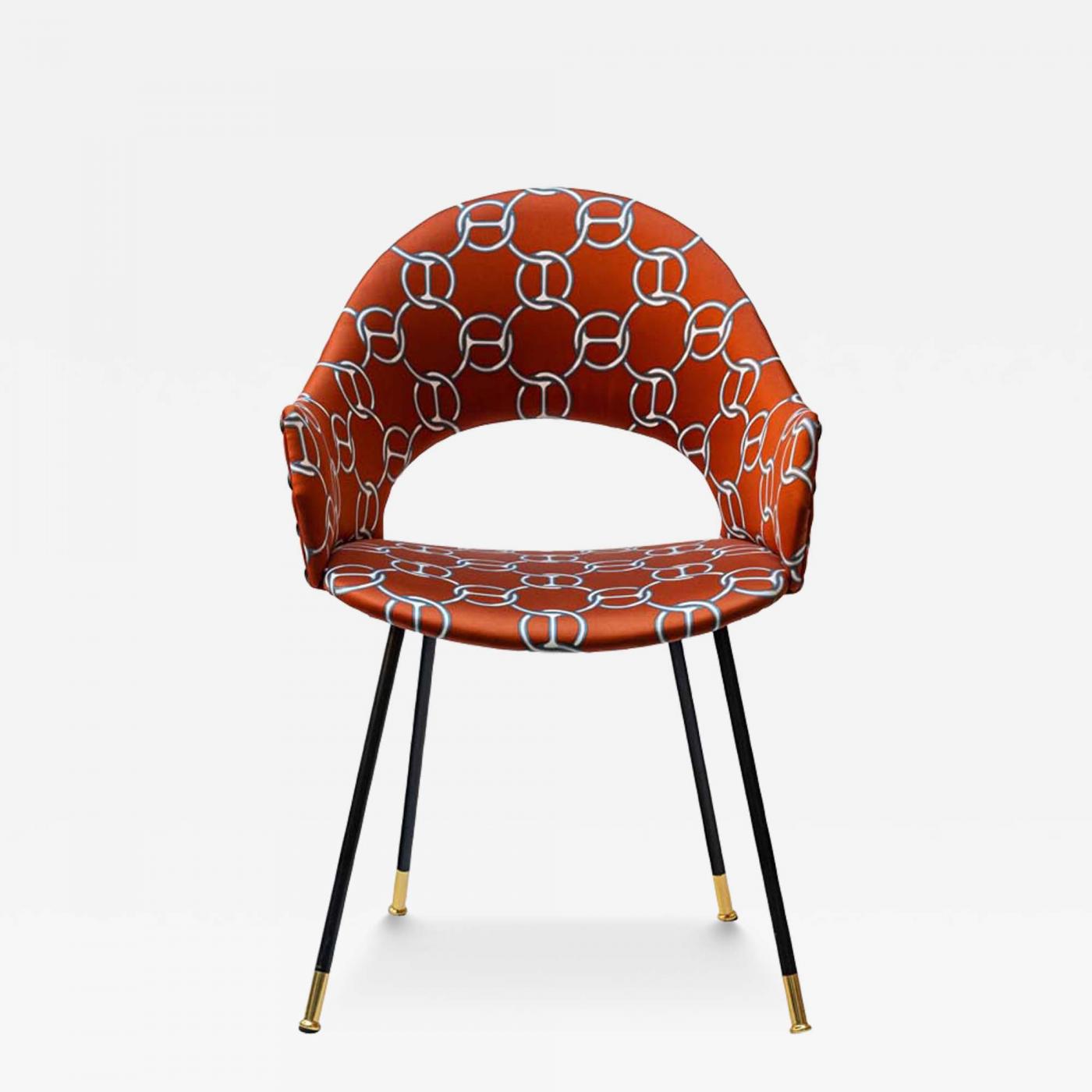 Pair iconic round back chairs upholstered in Hermes fabric