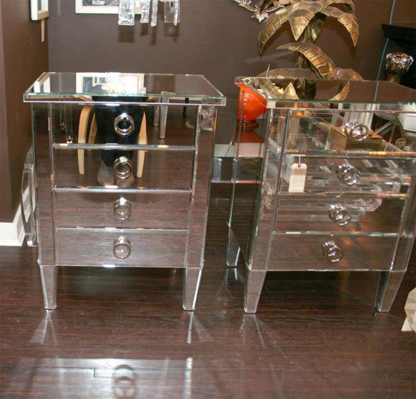 Pair of 4-Drawer Mirrored End Tables