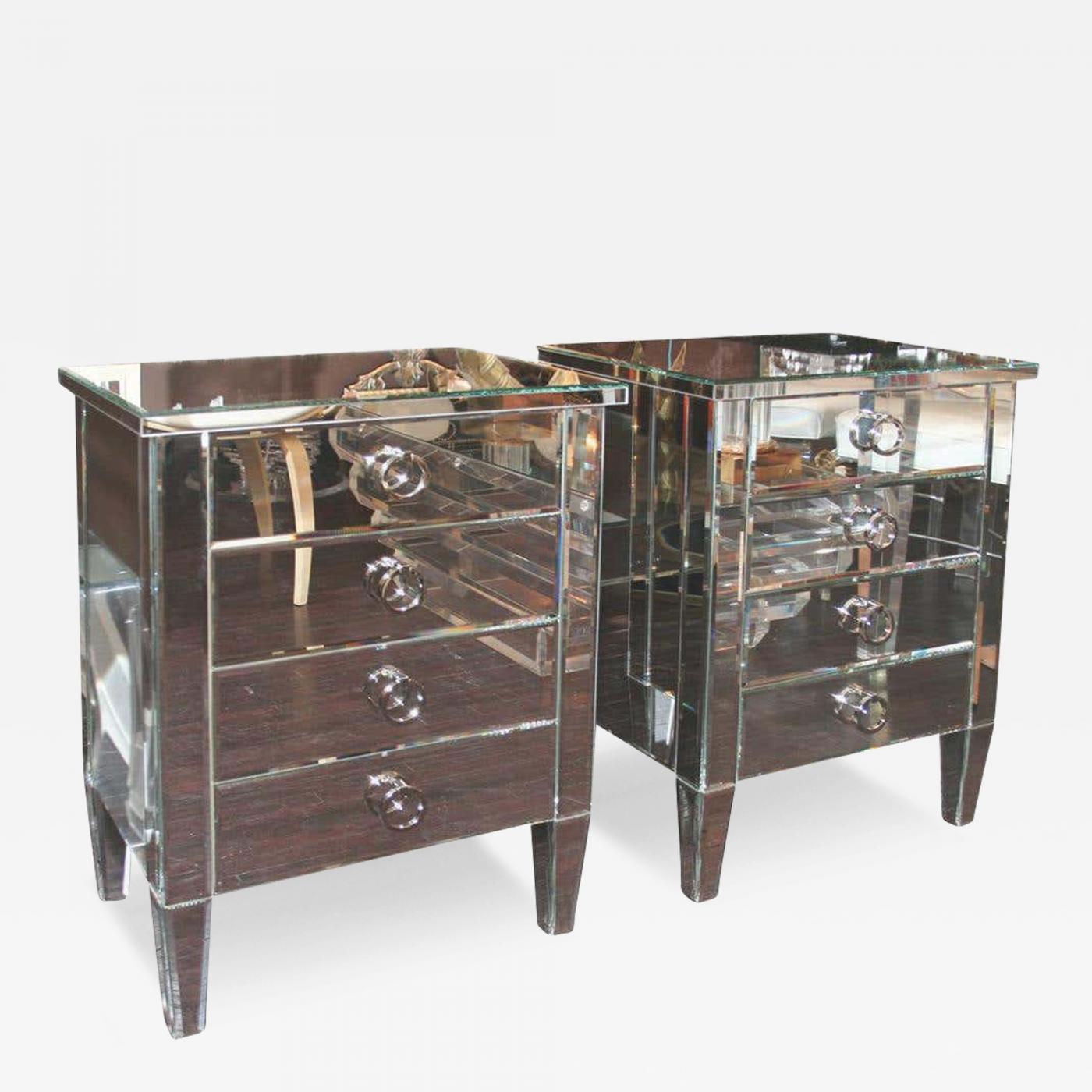 Pair of 4-Drawer Mirrored End Tables