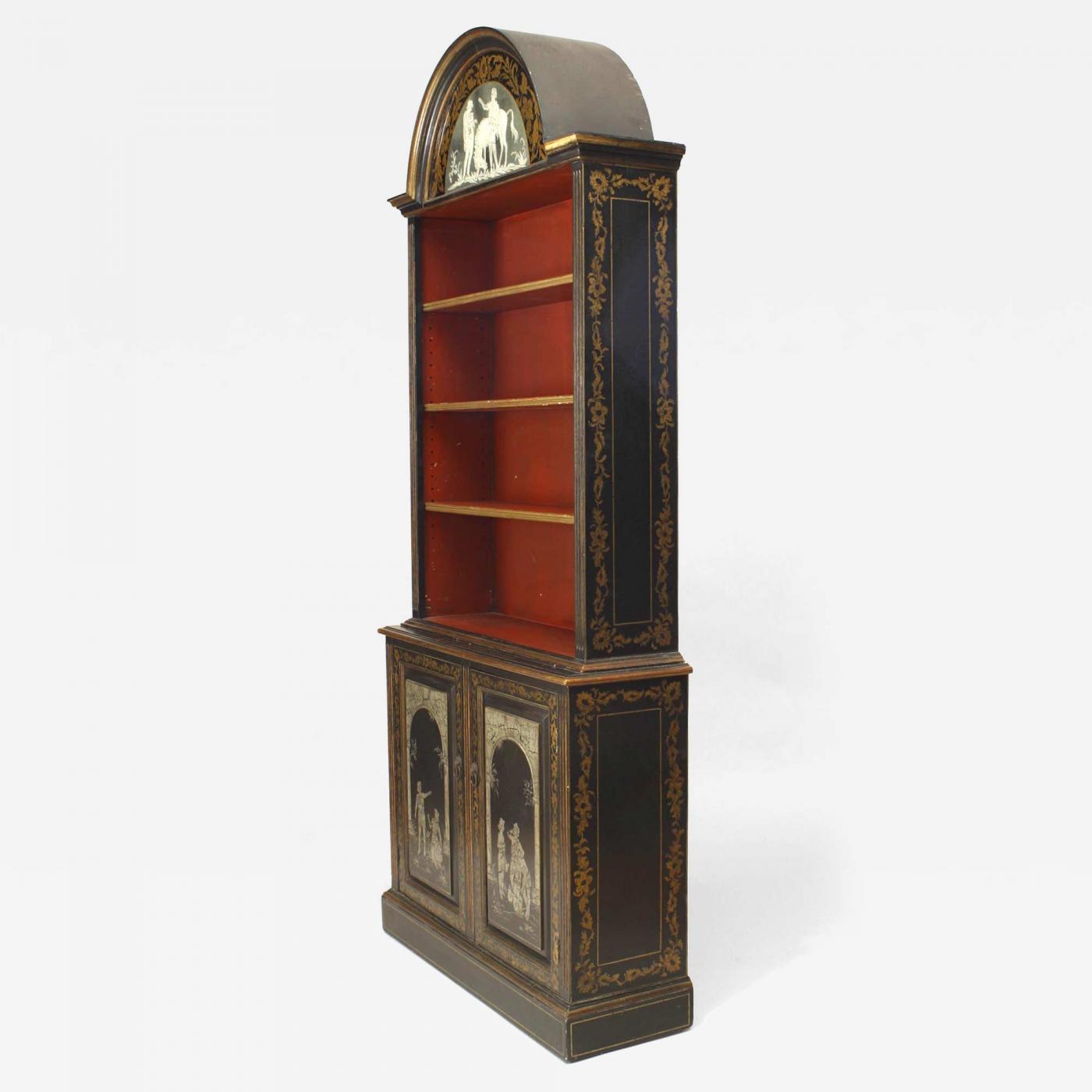 Pair of Adam Style Black Lacquered Bookcases