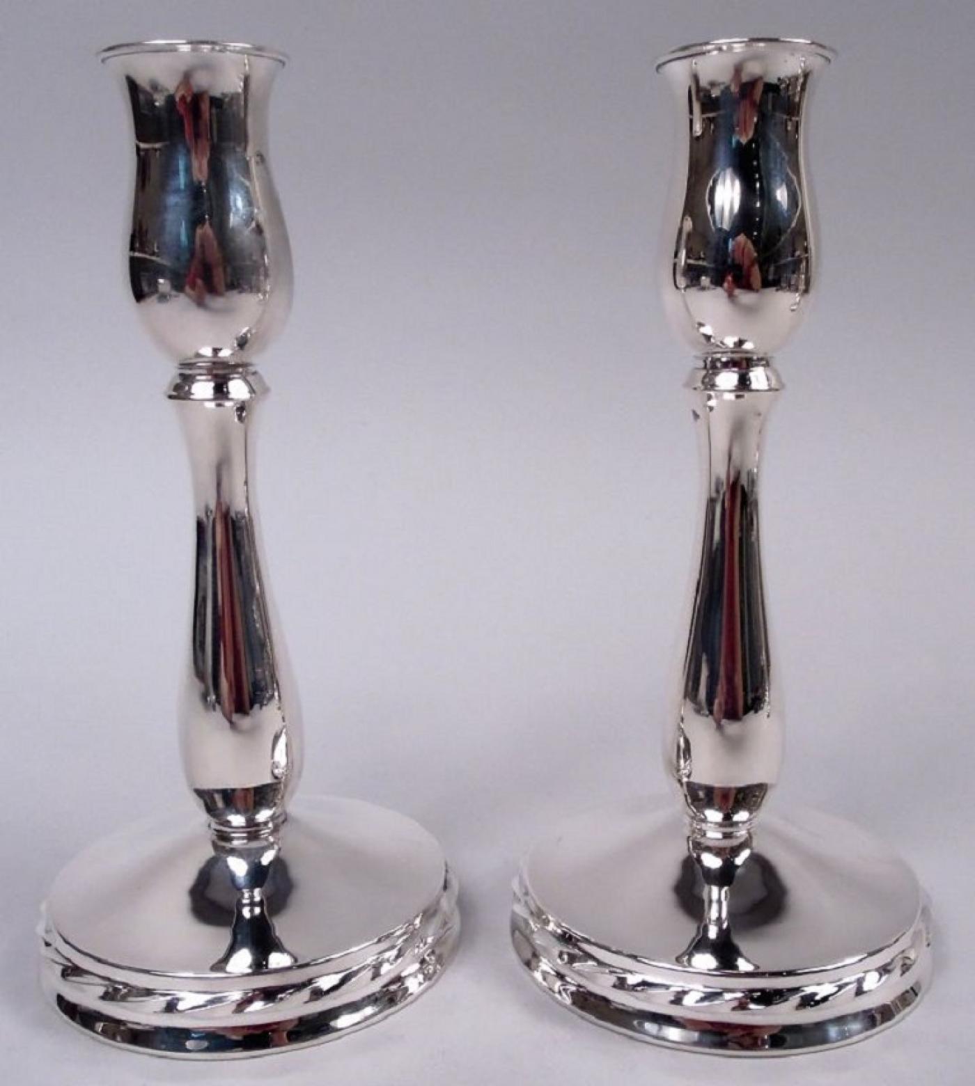 Pair of American Modern Georgian Sterling Silver Candlesticks