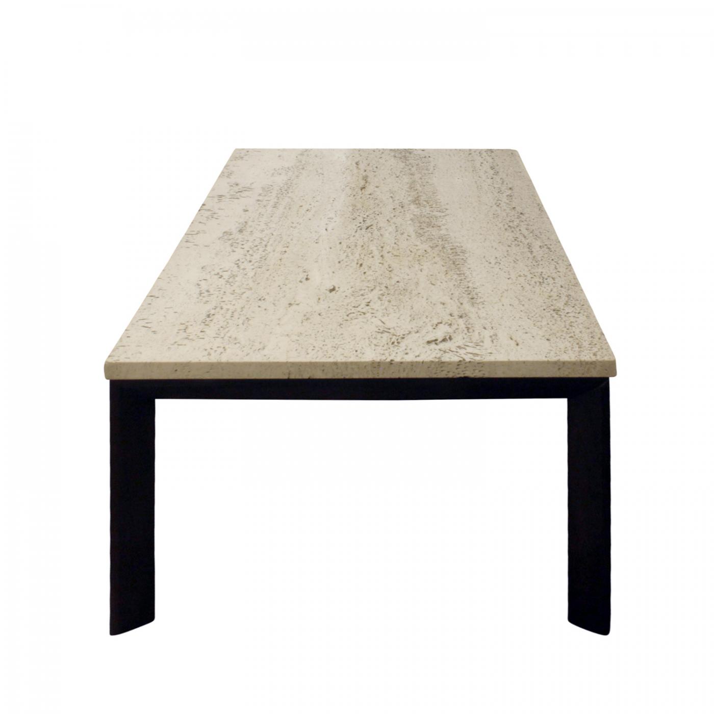 Pair of Angular Leg Coffee Tables with Travertine Tops 1950s