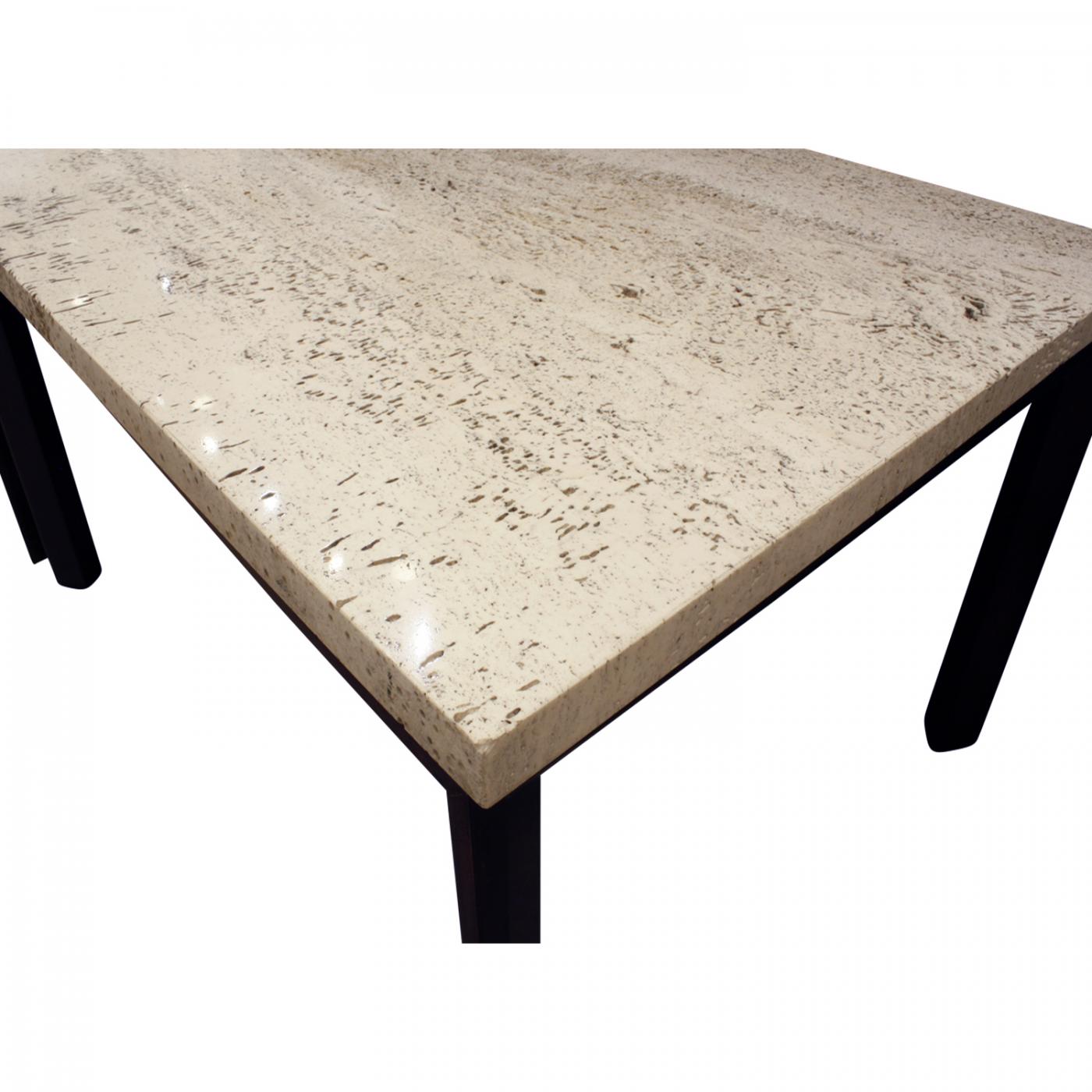 Pair of Angular Leg Coffee Tables with Travertine Tops 1950s