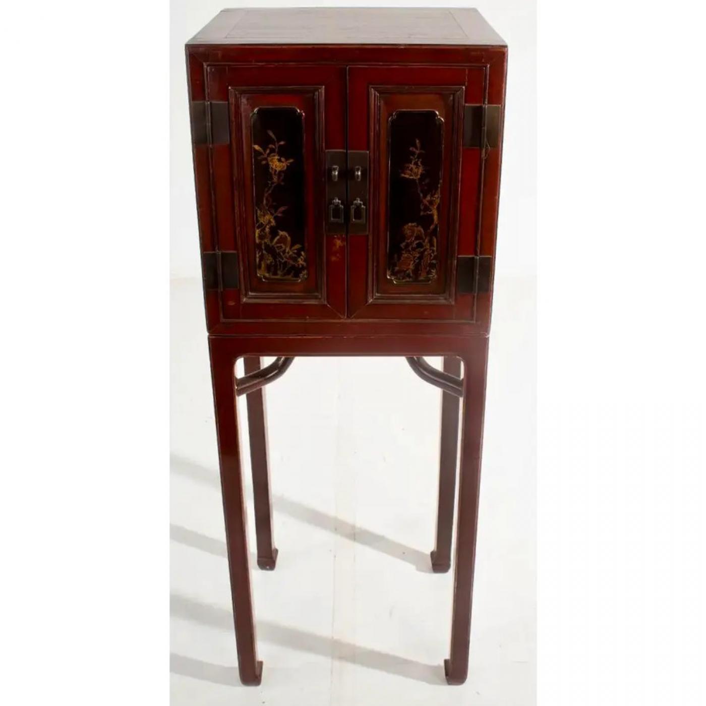 Pair of Antique Chinese Chinoiserie Cabinets on Ming Style Stands