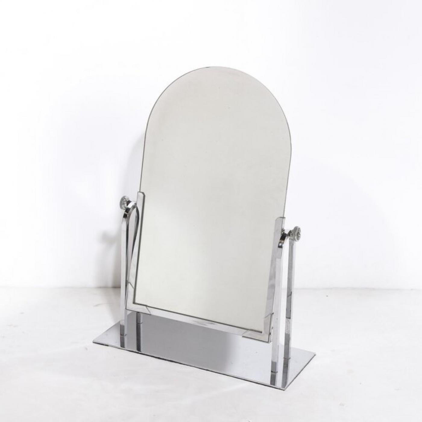 Pair of Art Deco Streamlined Arch Form Adjustable Table Mirror in Chrome