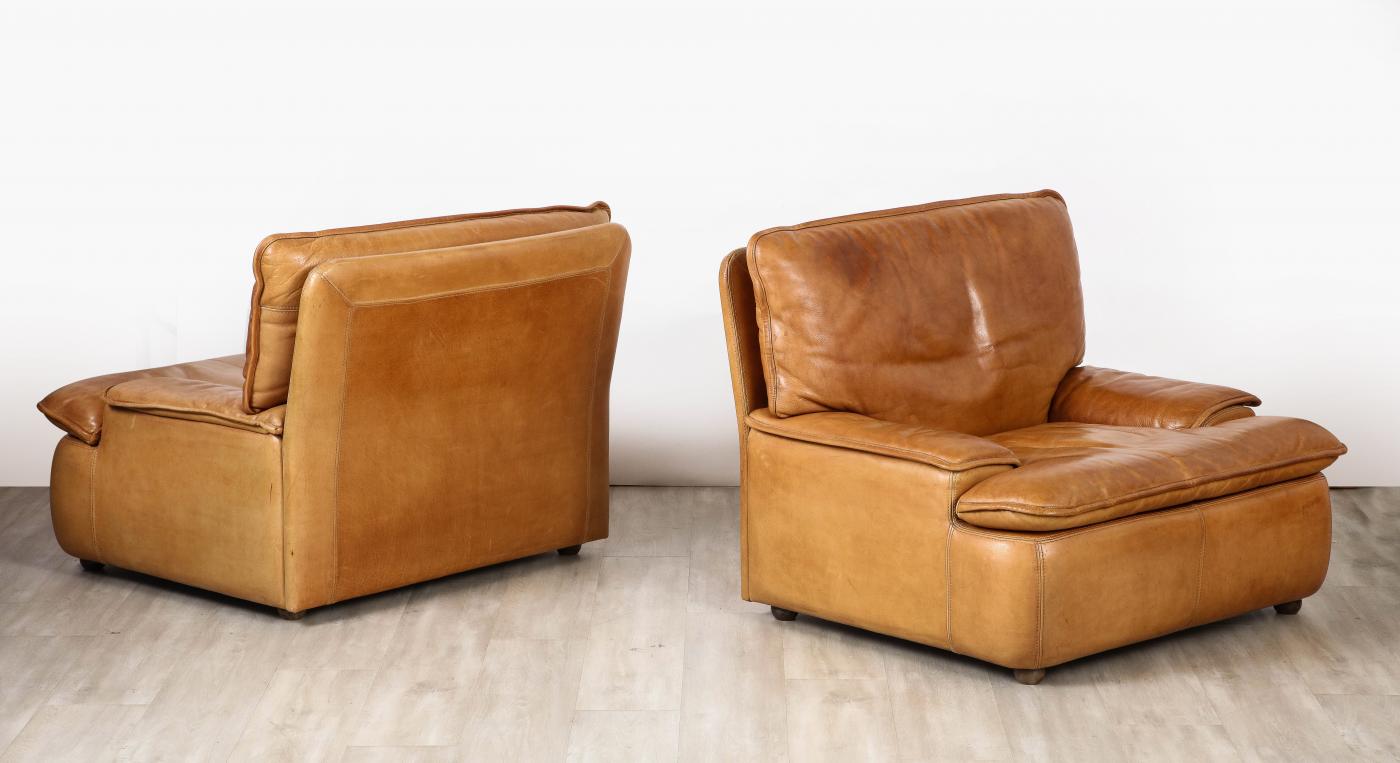 Pair of Belgian Leather Lounge Chairs, circa 1970