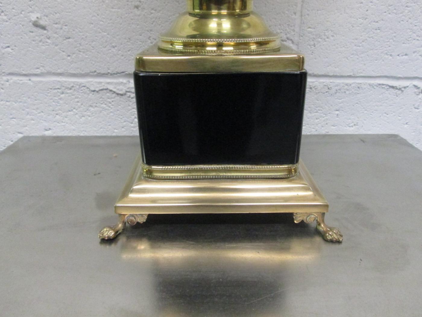 Pair of Black Opaline and Brass Lamps