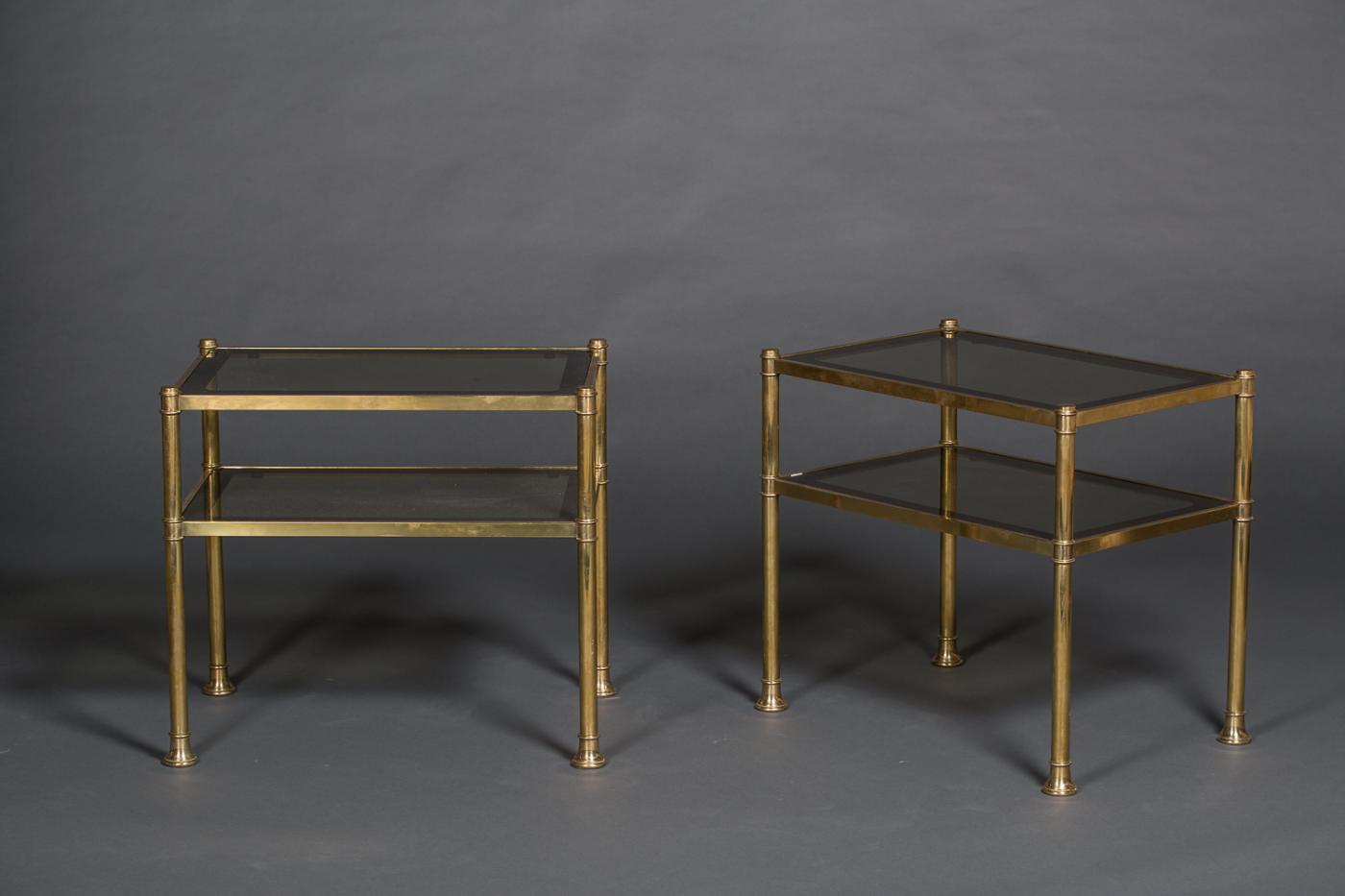 Pair of Brass and Glass Two-Tiered Side Tables