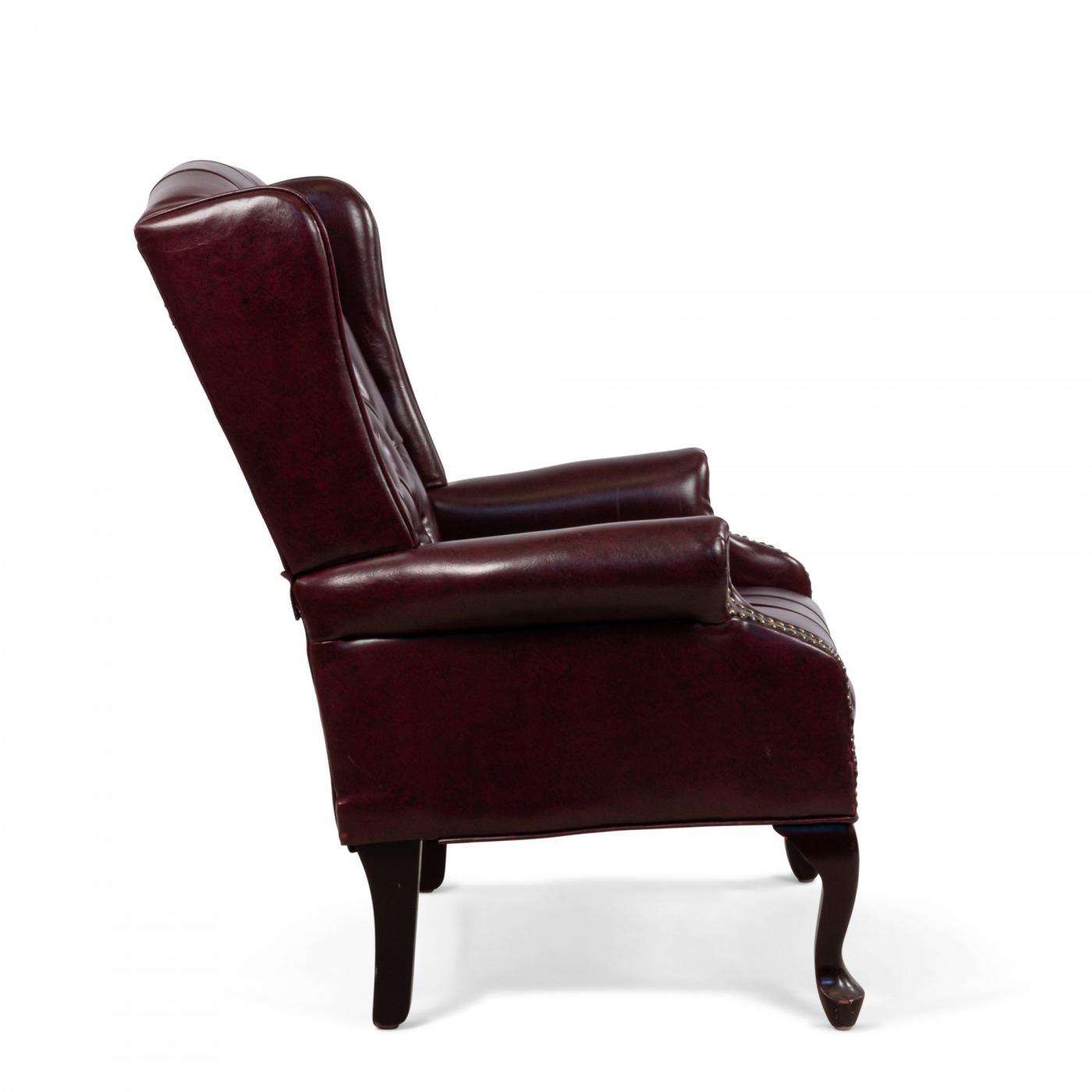Pair of Burgundy Tufted Leather Wing Back Chairs