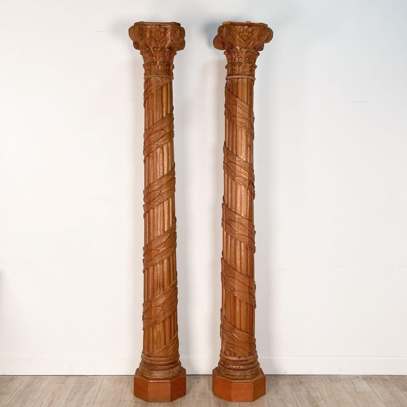 Pair of Carved Wood Columns, Italy circa 1970