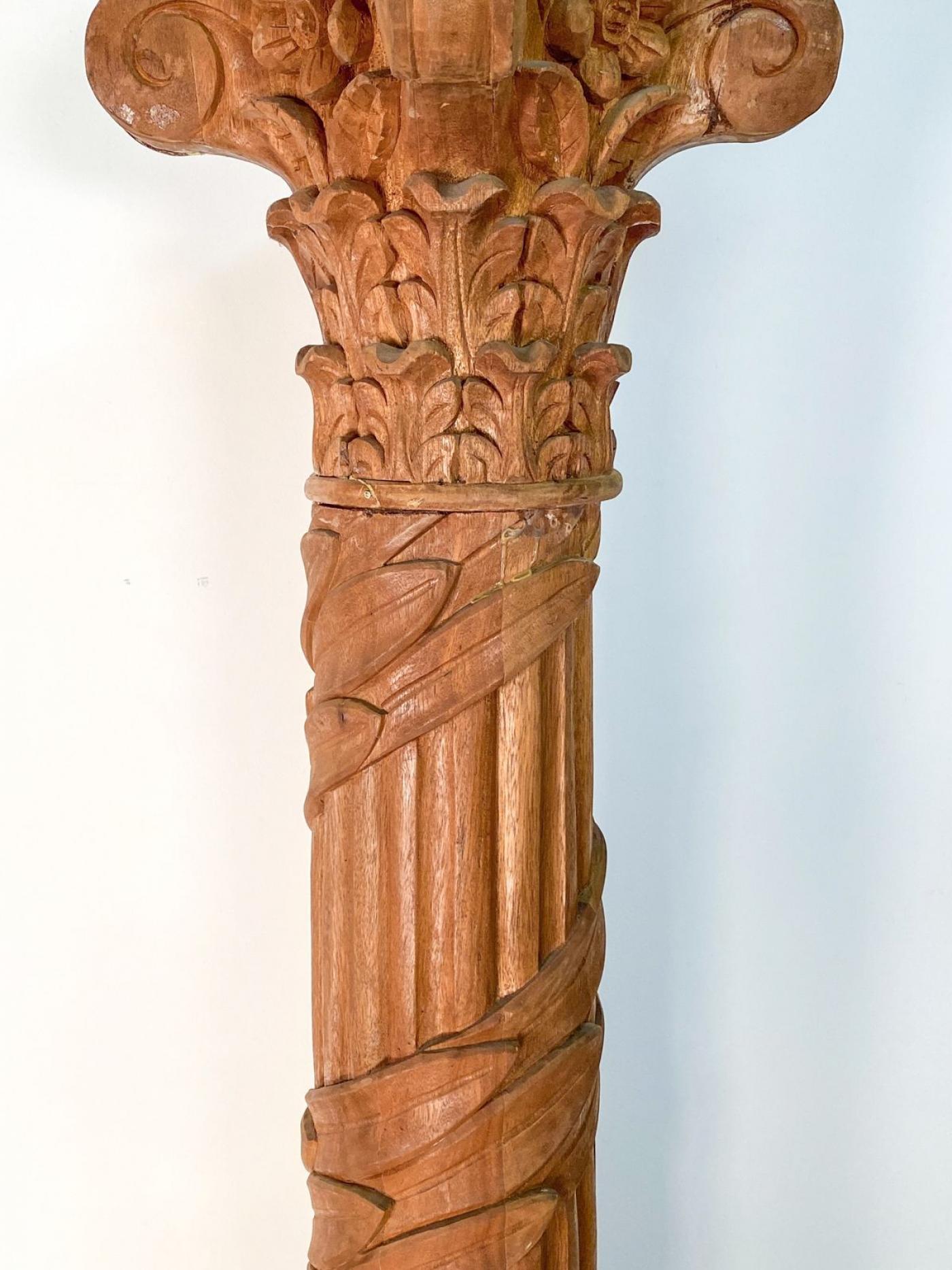 Pair of Carved Wood Columns, Italy circa 1970