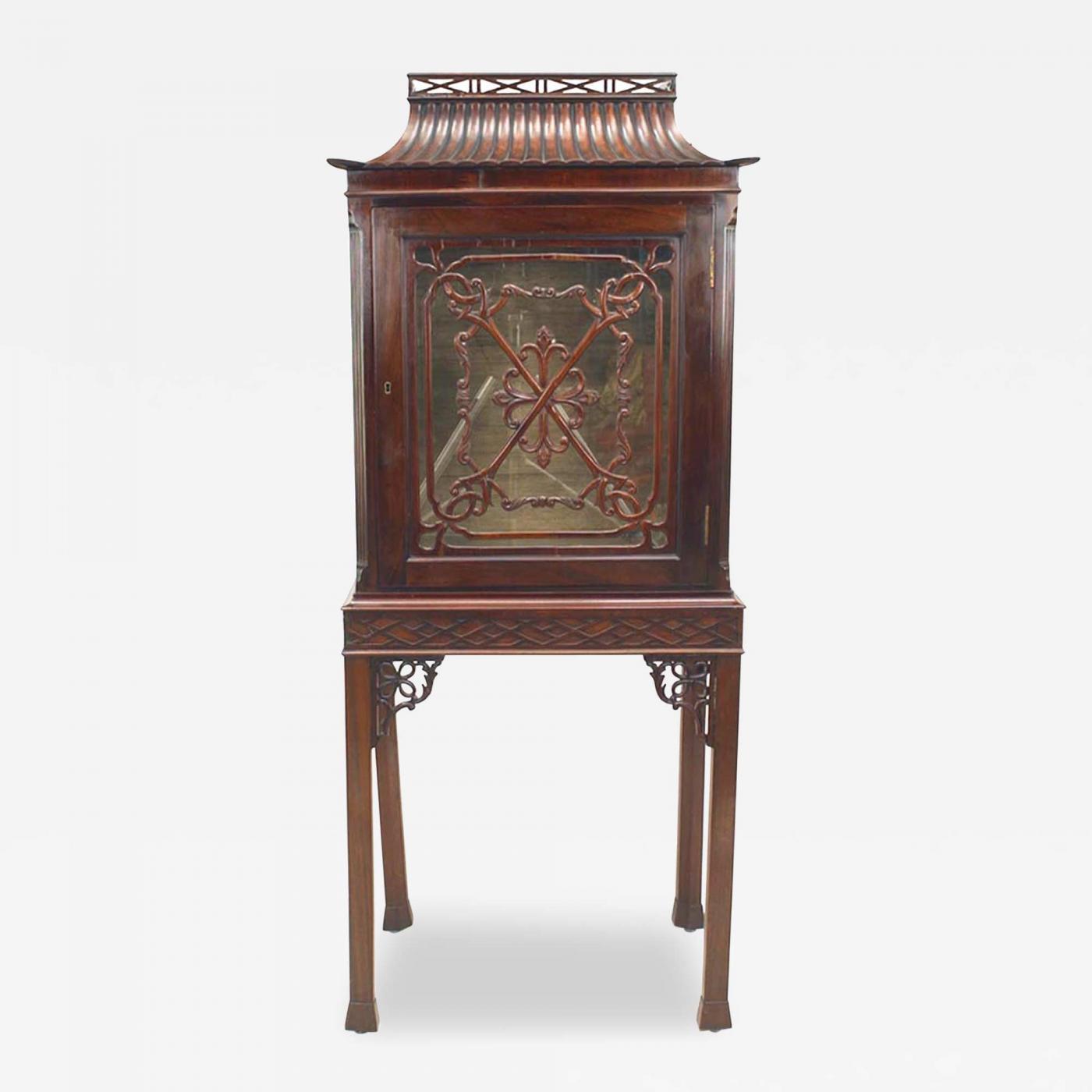 Pair of Chinese Chippendale Mahogany Curio Cabinets