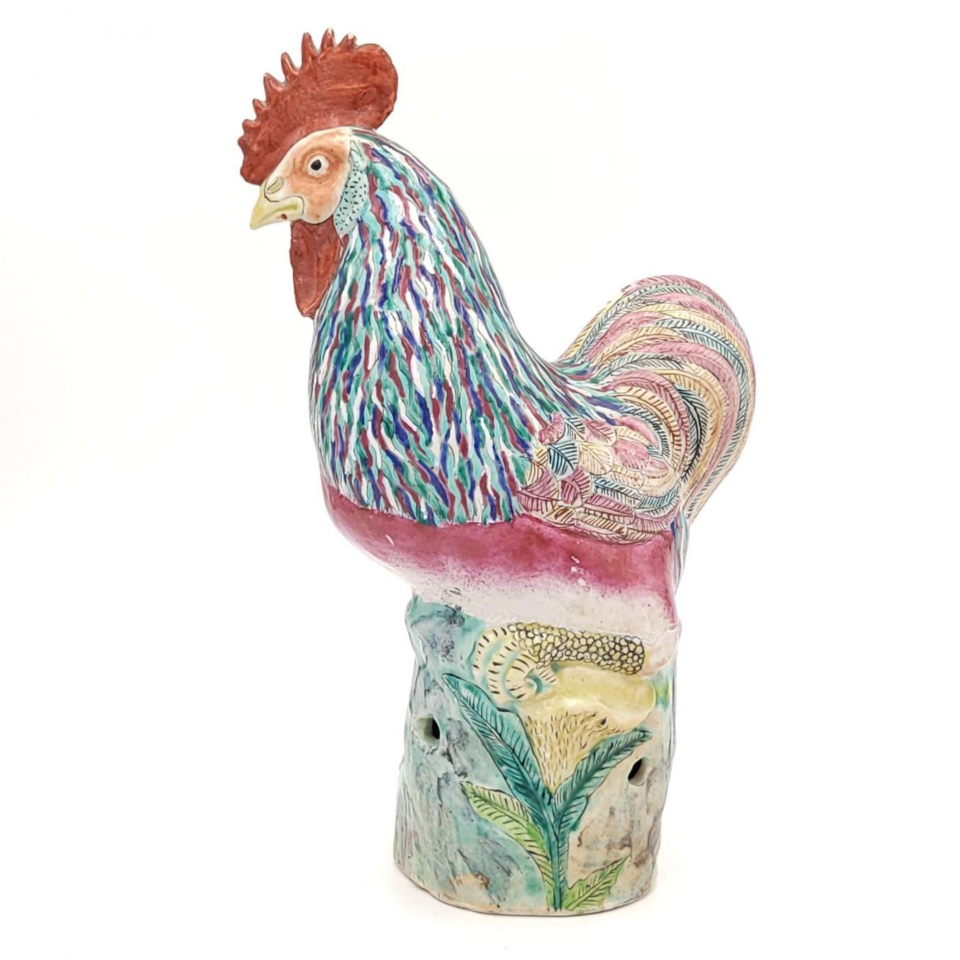 Pair of Chinese Export Famille Rose Roosters, circa 1900