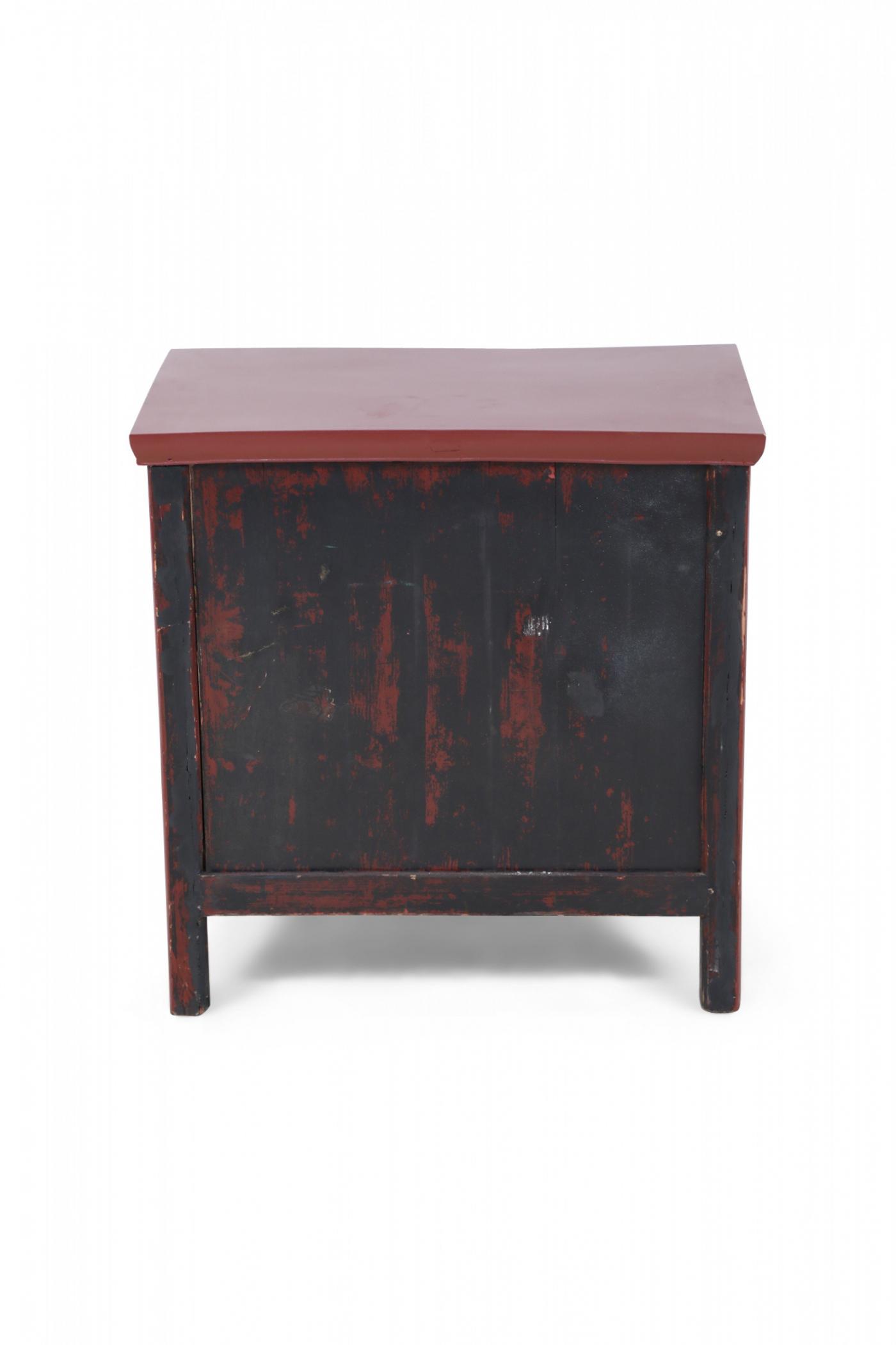 Pair of Chinese Red-Painted Wooden Commodes / Side Tables