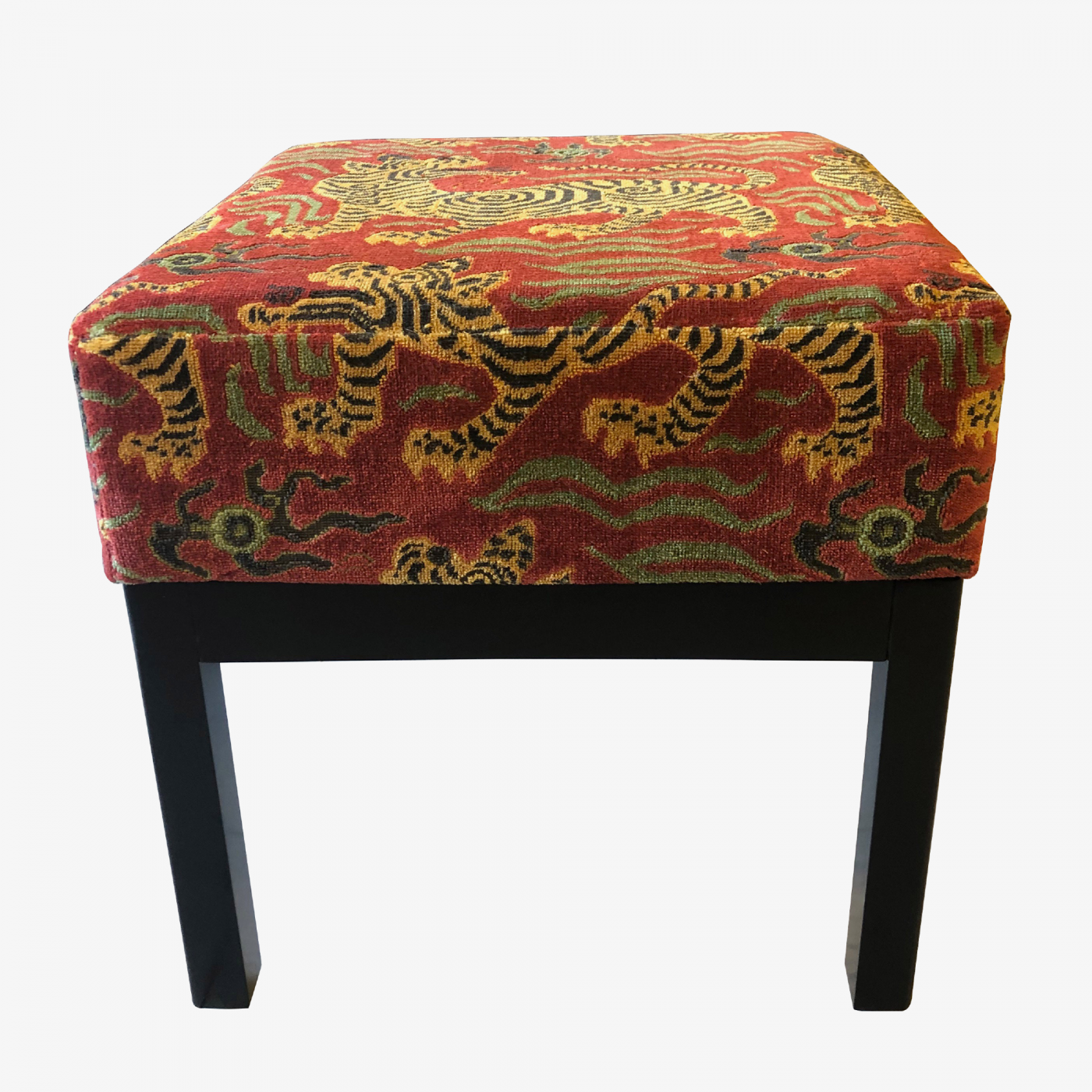 Pair of Classic Square Low Stools in Clarence House Tibet Dragon