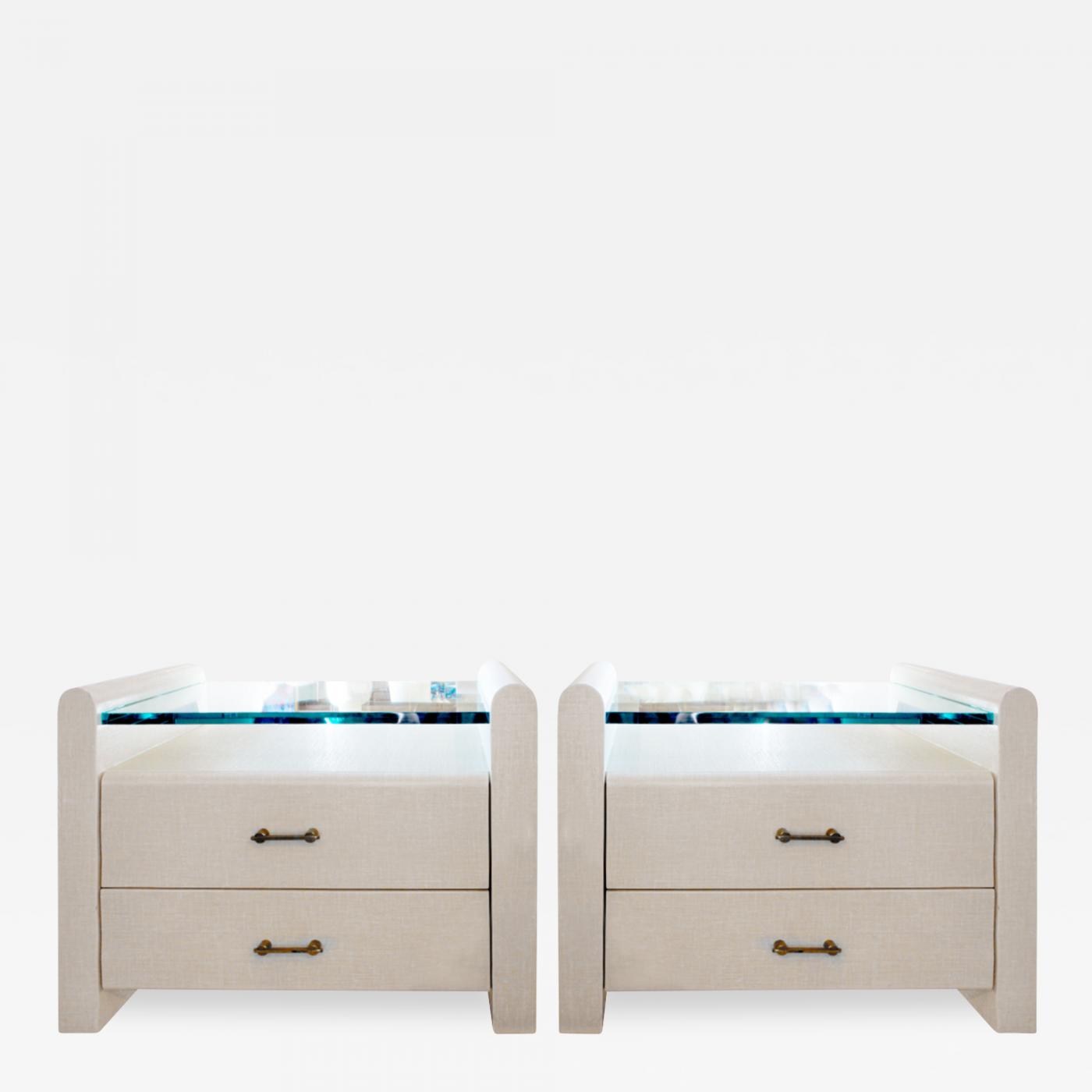 Pair of Custom Bedside Tables in Lacquered Linen 1970s