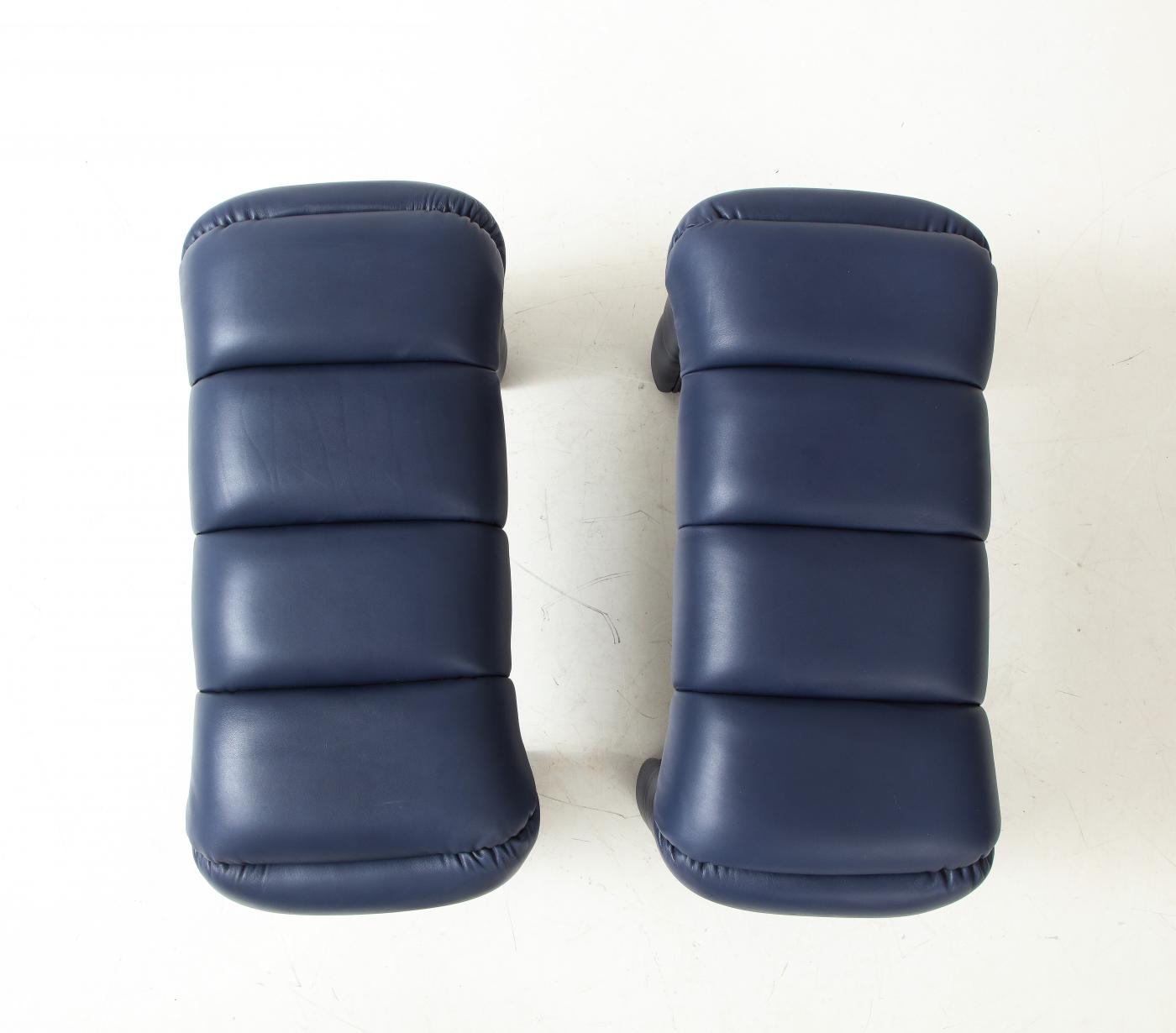 SINGLE Custom Channel Tufted Blue Leather Stool