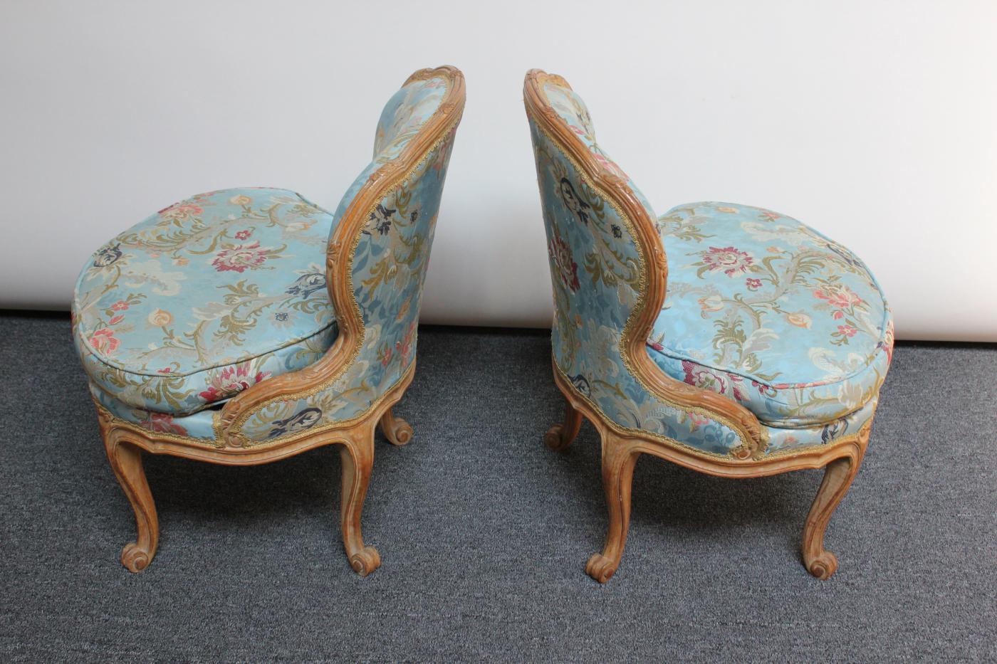 Pair of Diminutive French Louis XV Rococo Boudoir Slipper Chairs