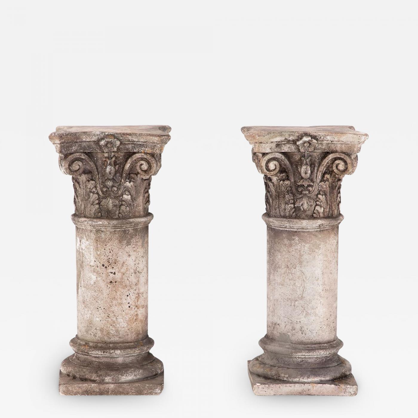 Pair of French Carved Limestone Columns, 20th Century