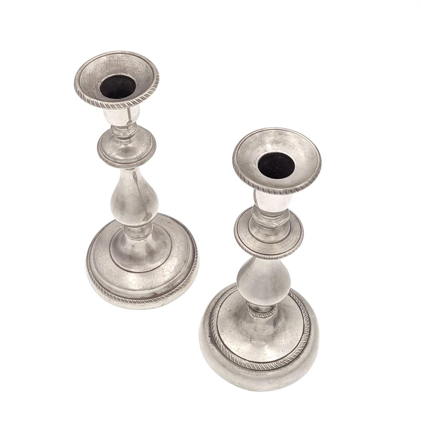 Pair of German Pewter Baluster Candlesticks, circa 1800