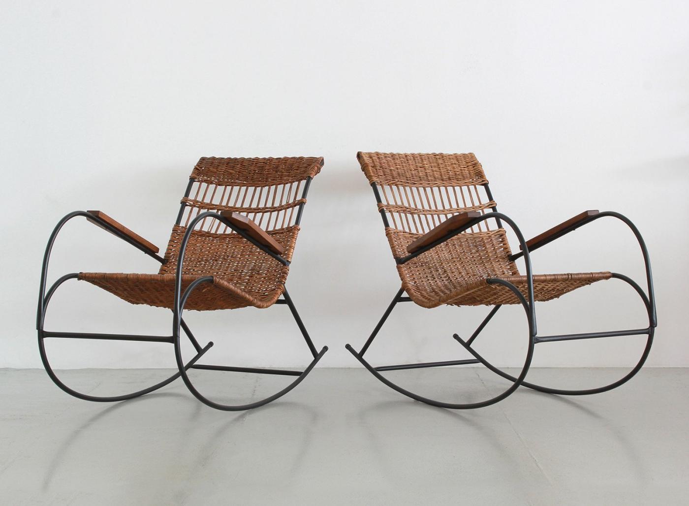 Pair of German Wicker Rocking Chairs