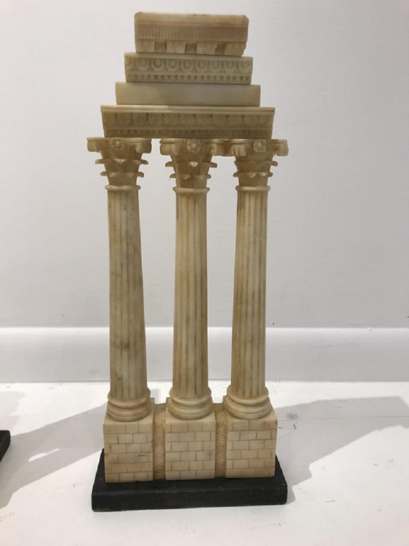 Pair of Grand Tour Models Carved Alabaster Roman Columns