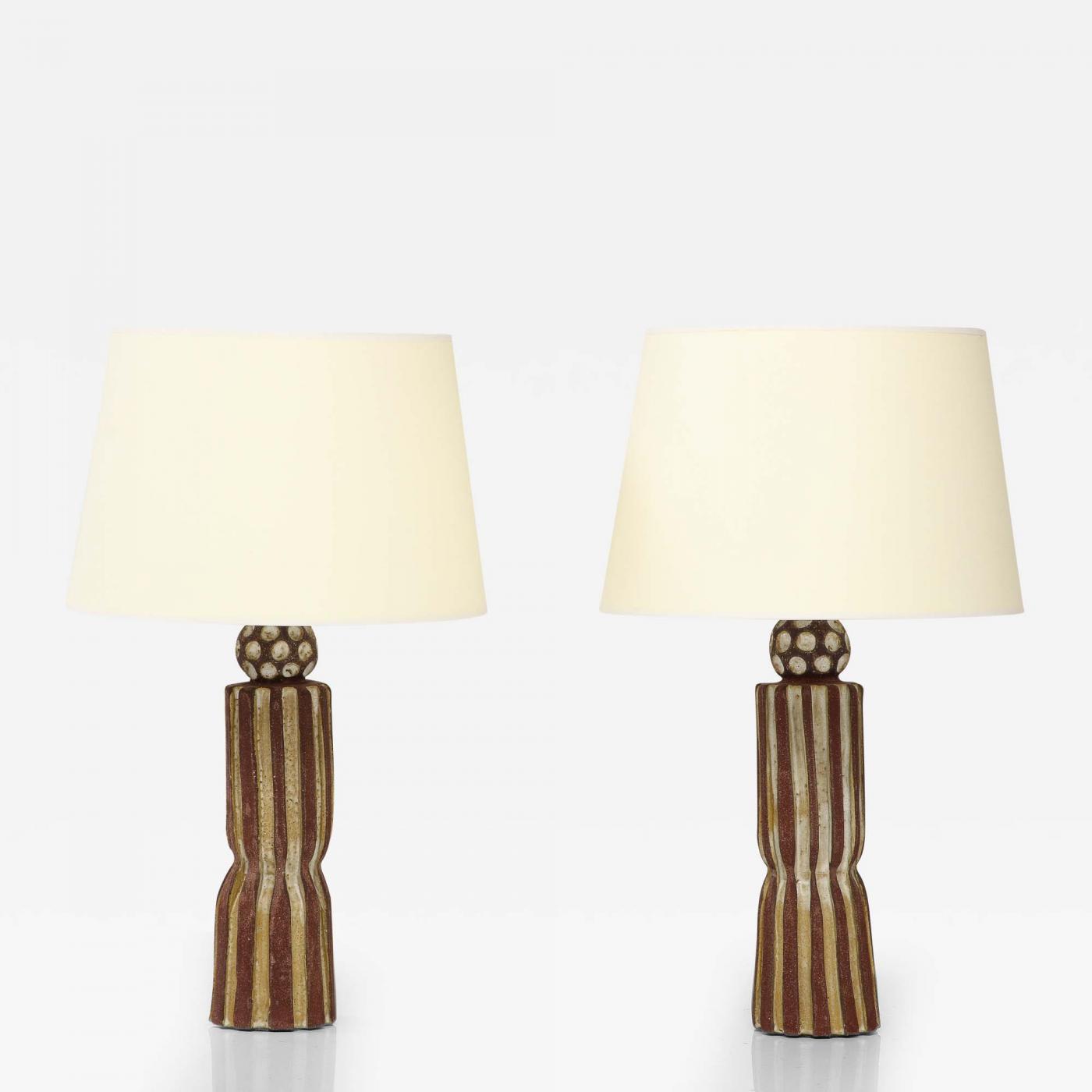 Pair of Grooved Pottery Table Lamps