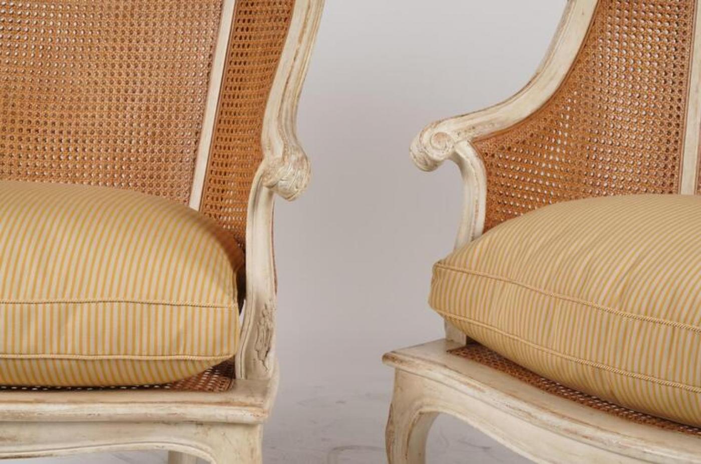 Pair of Hendrix Allardyce Swedish Empire Painted Double Caned Bergeres ...