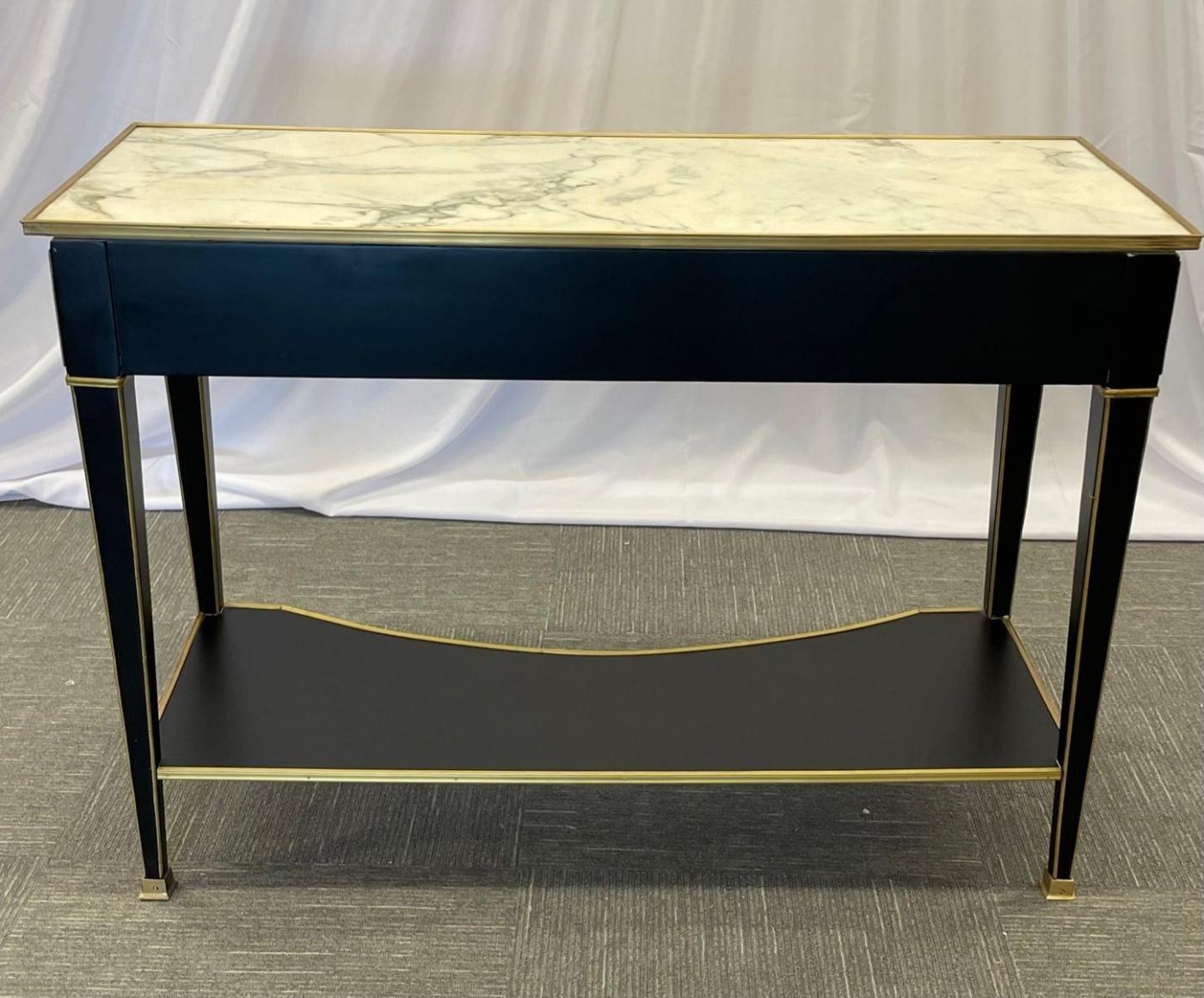 Pair of Hollywood Regency Neoclassical Ebony Console Tables, Manner Jansen