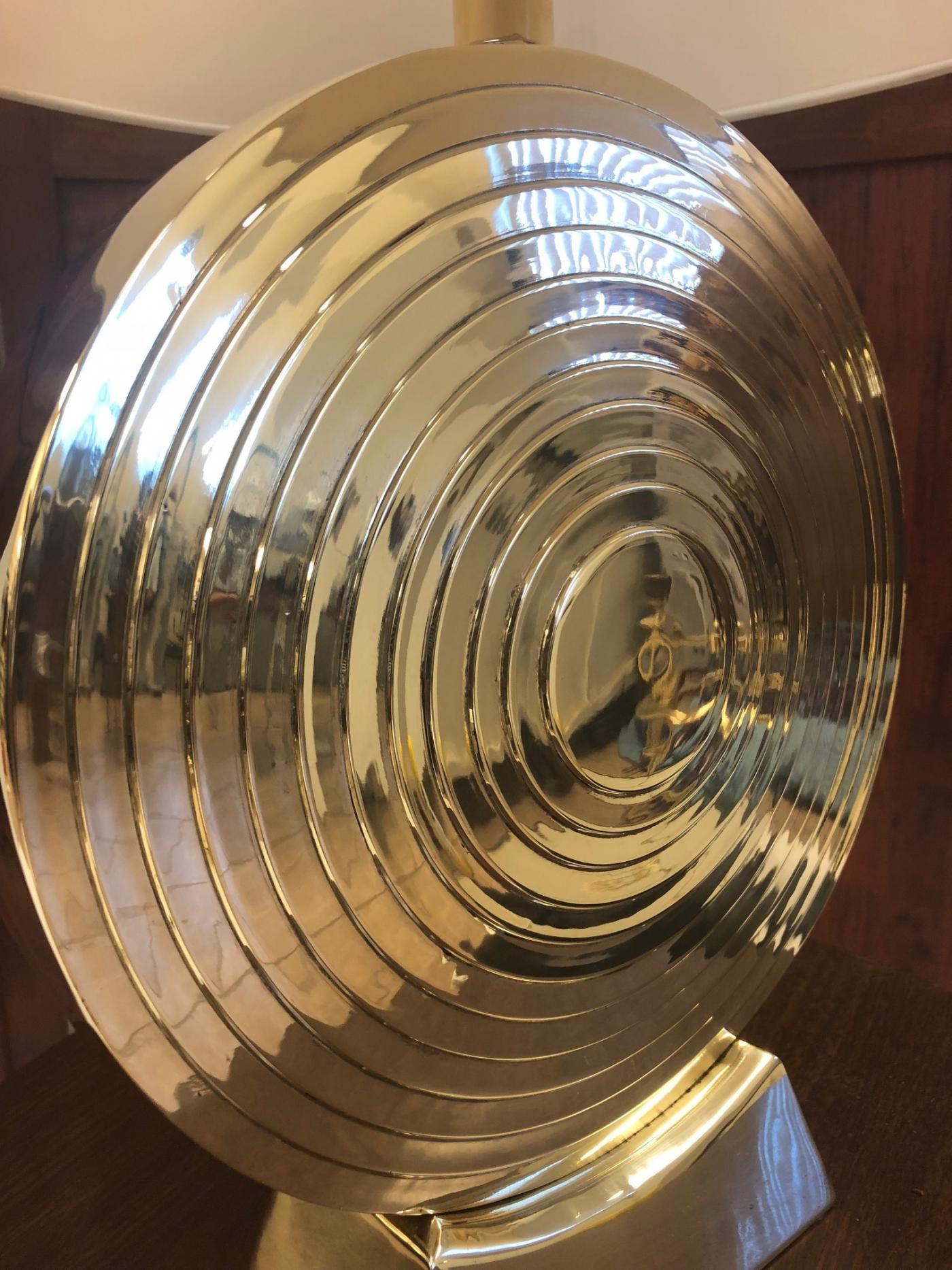 Pair of Hollywood Regency Polished Brass Disc Lamps