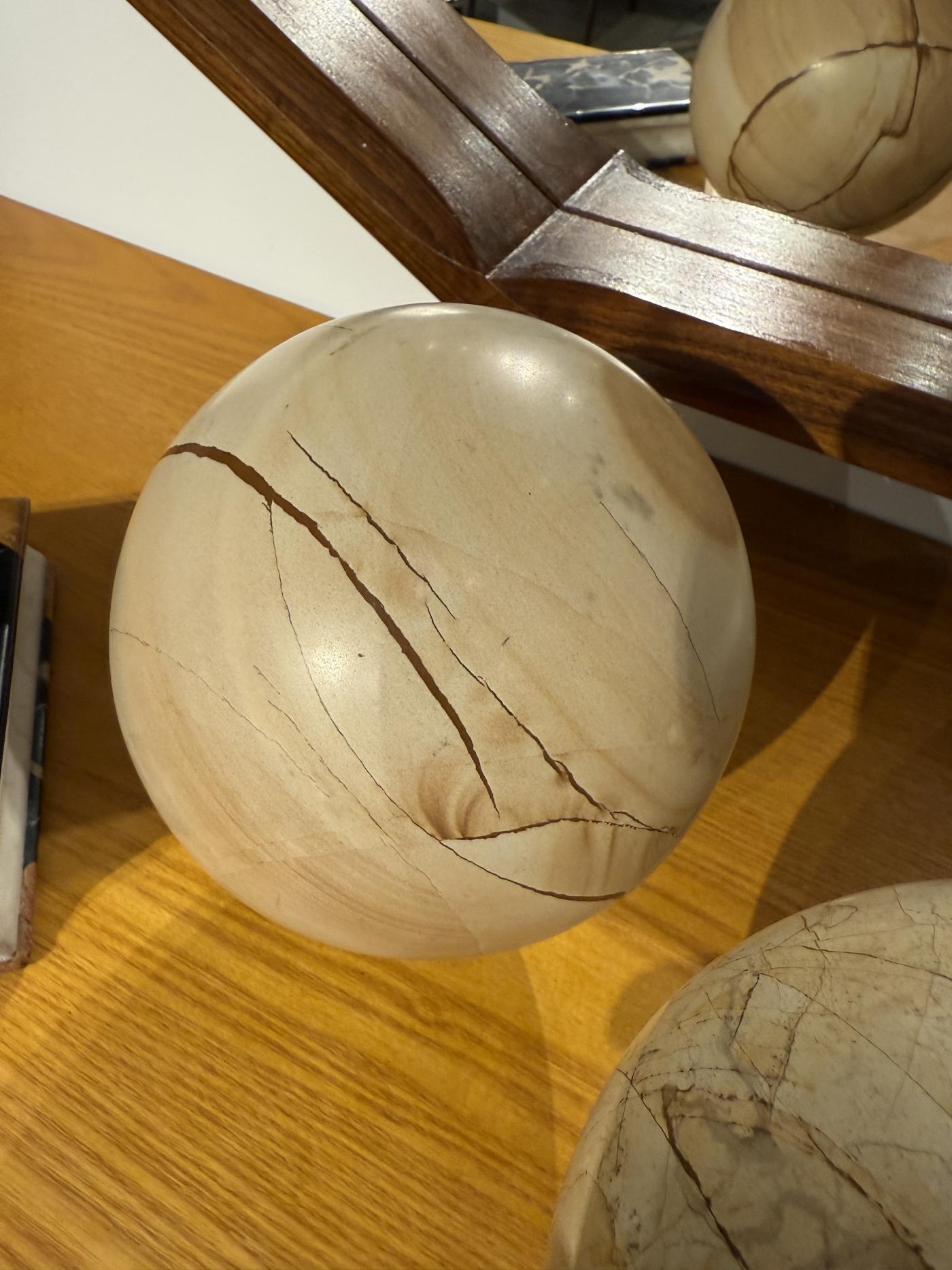 Pair of Italian Marble Spheres on Nickel Bases, 1970s