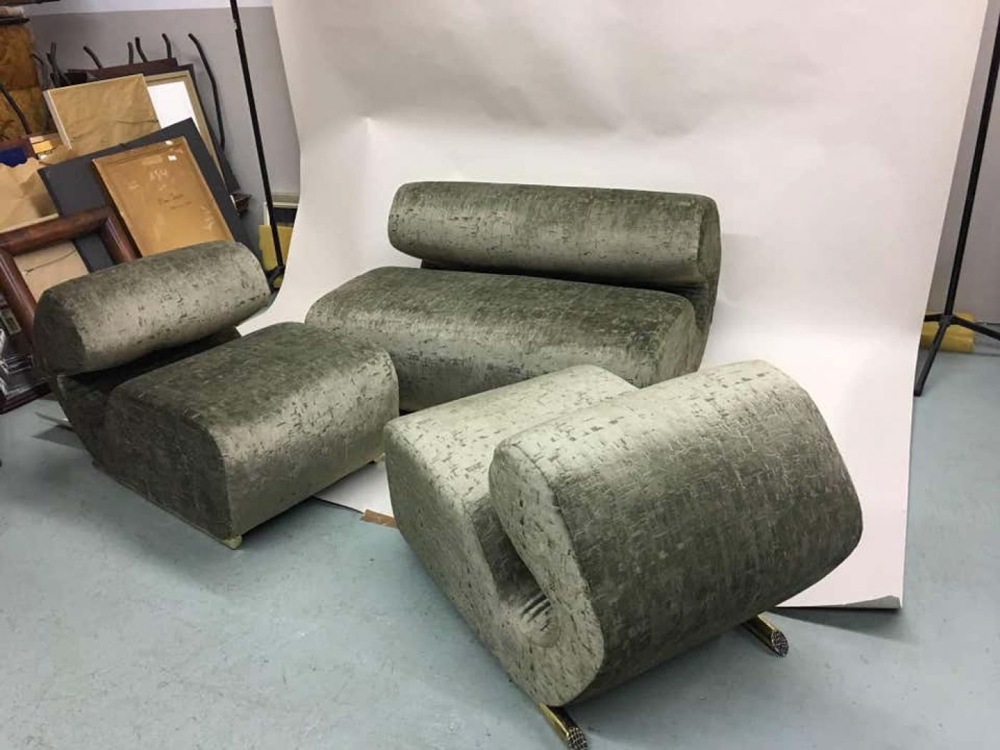 Pair of Italian Mid-Century Modern Curvilinear Lounge Chairs, 1970