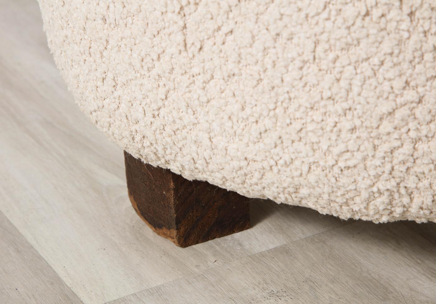 Pair of Italian Organic Modern Boucle Stools with Wood Feet