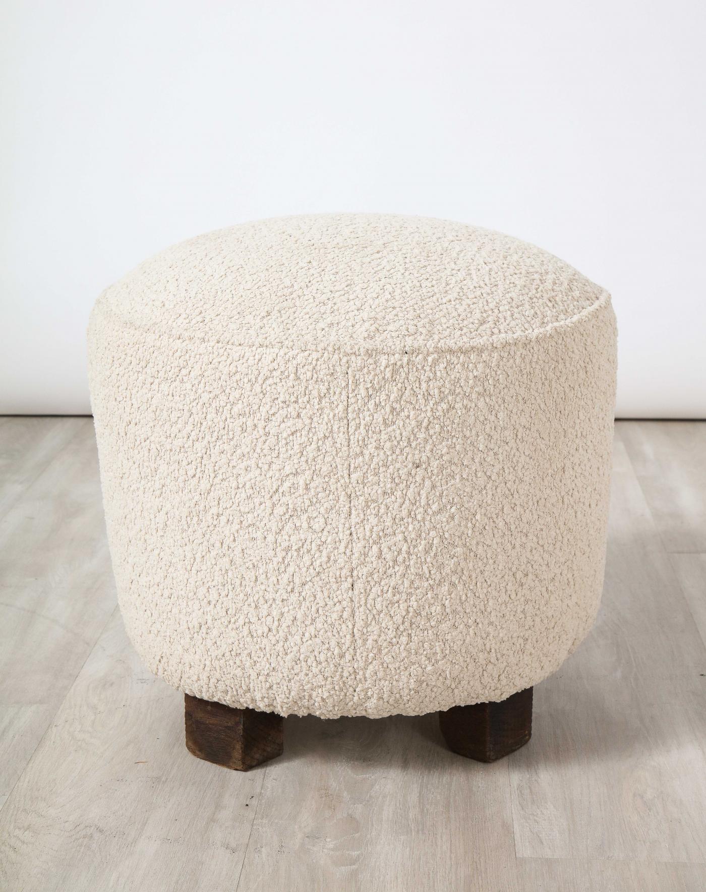 Pair of Italian Organic Modern Boucle Stools with Wood Feet
