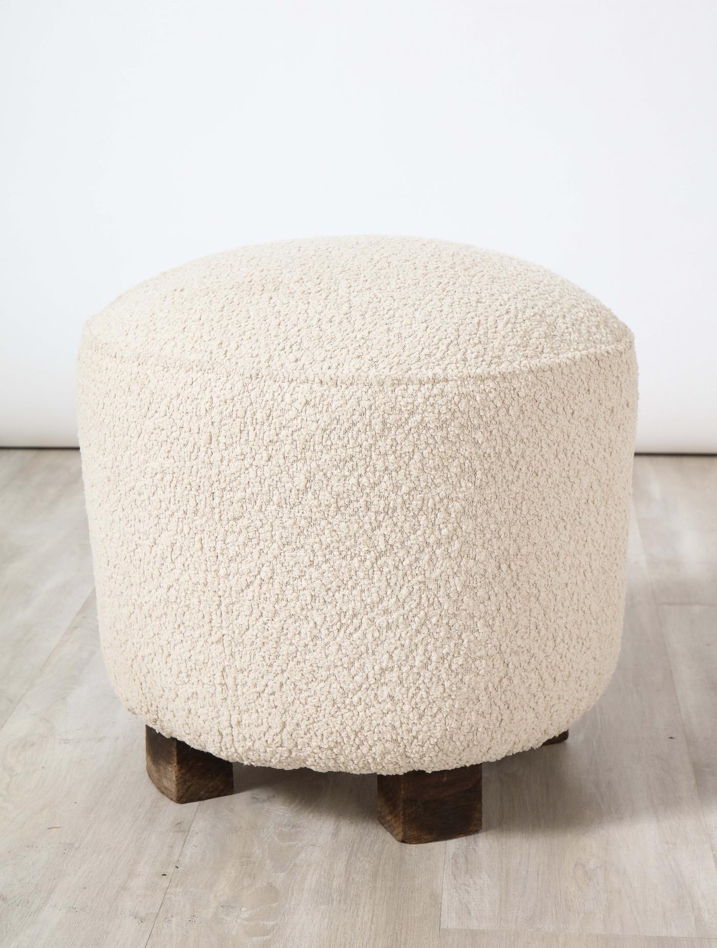 Pair of Italian Organic Modern Boucle Stools with Wood Feet