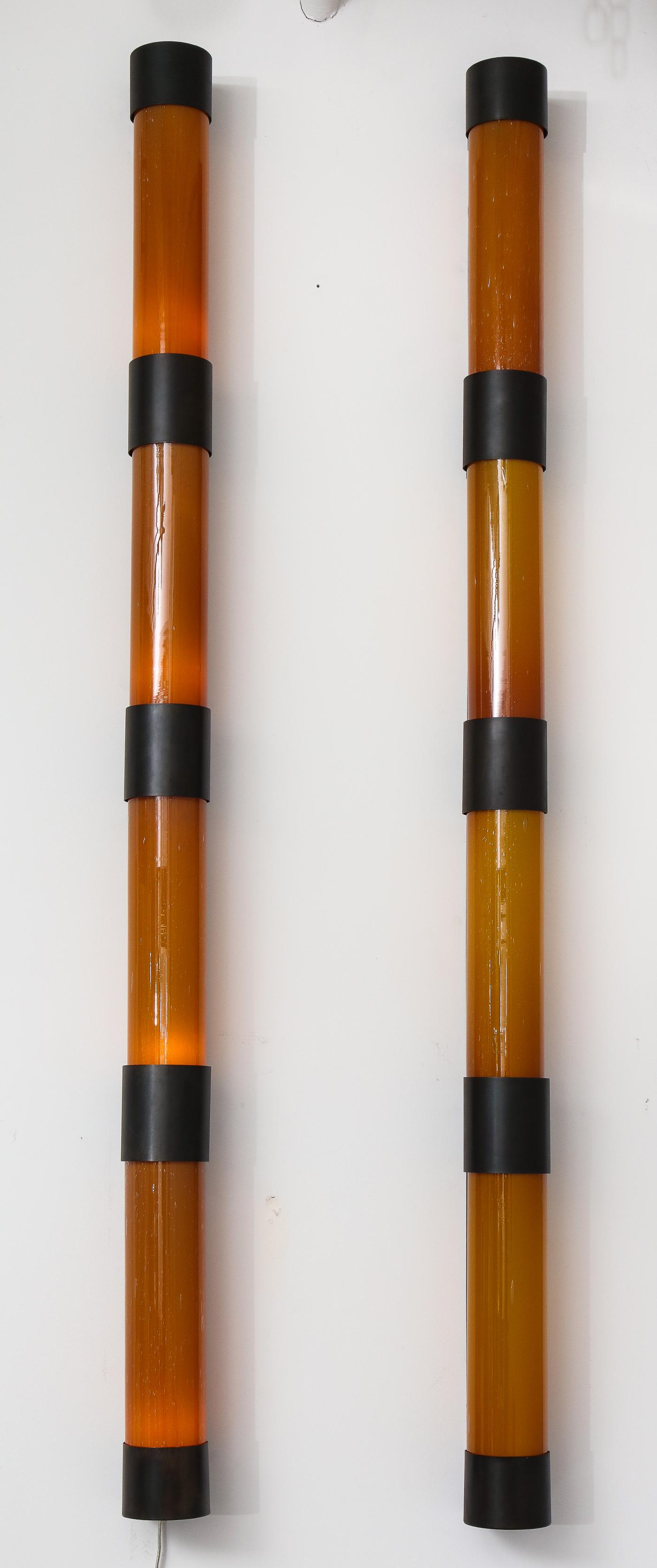 Pair of Large Amber Glass Sconces by Savoy Studios. ( 4 Pairs Available )