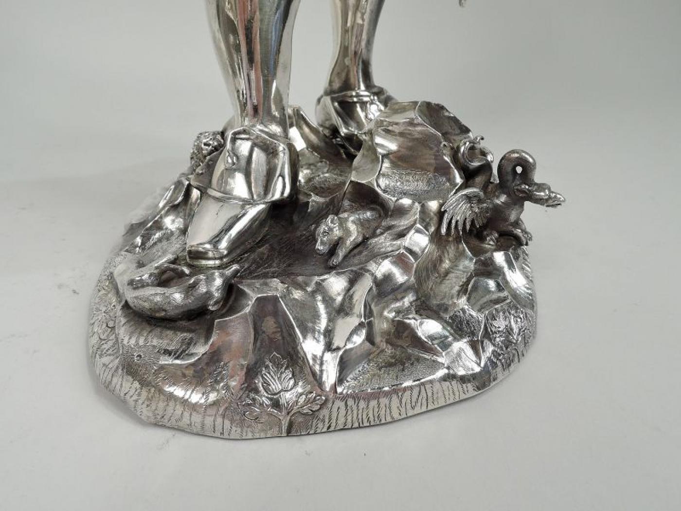 Pair of Large Antique German Silver Renaissance Hunting Figures