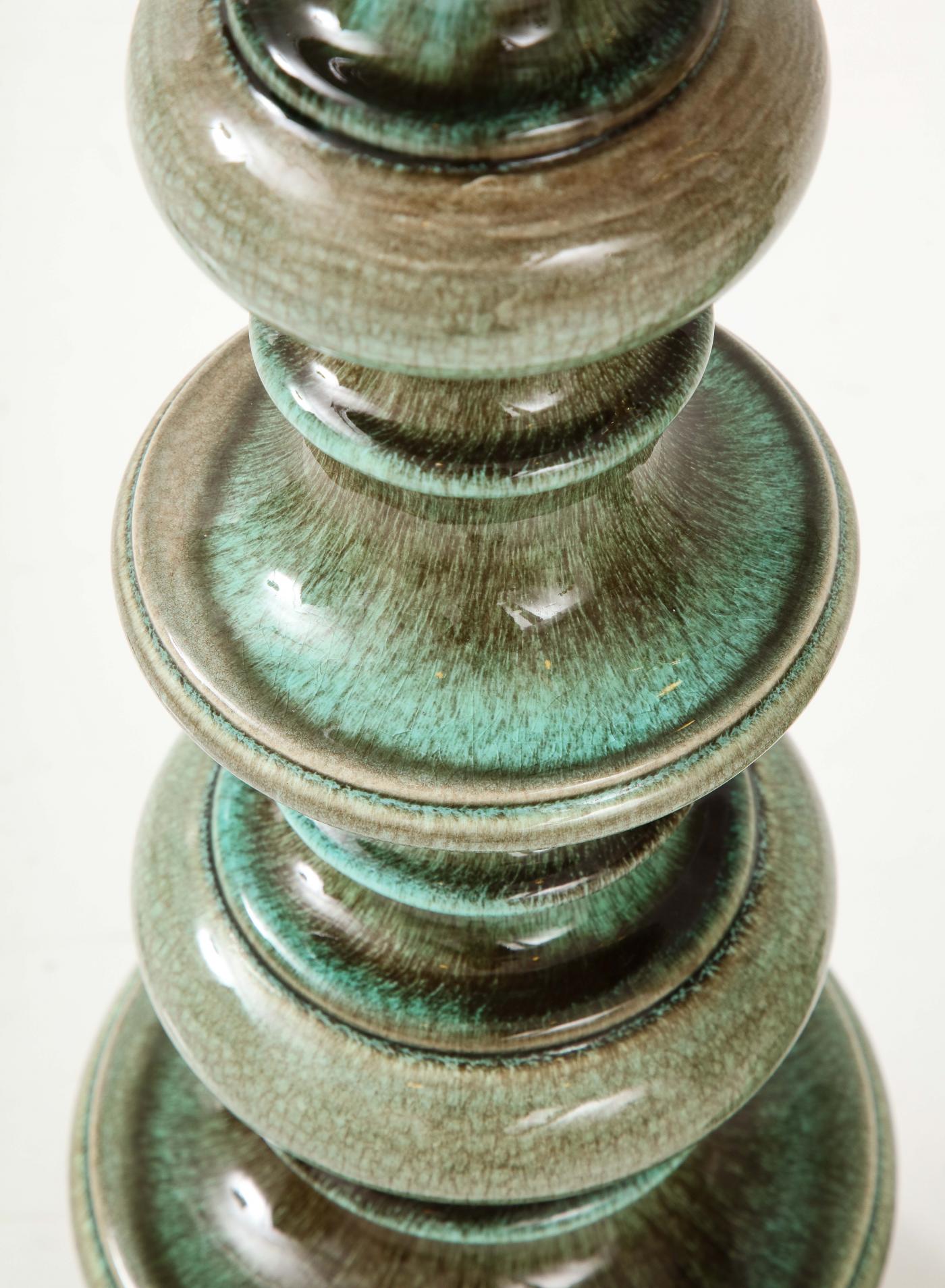 Pair of Large Ceramic Lamps with a Jade Green Crackle Glaze