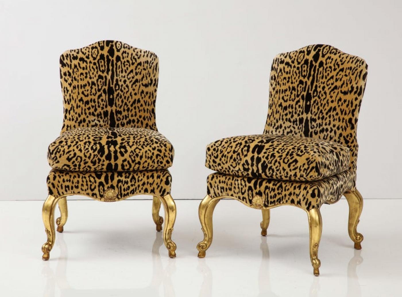 Pair of Leopard and Gold Slipper Chairs