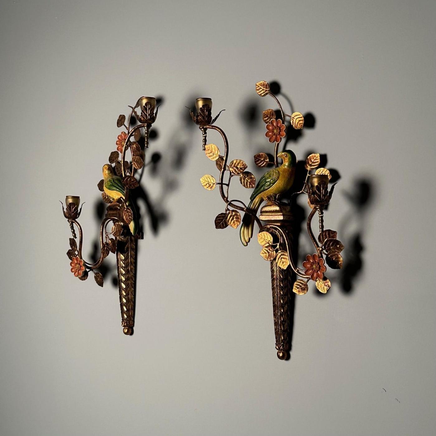 Pair of Mid Century Modern Colorful Parrot Wall Sconces / Lights, Hand ...