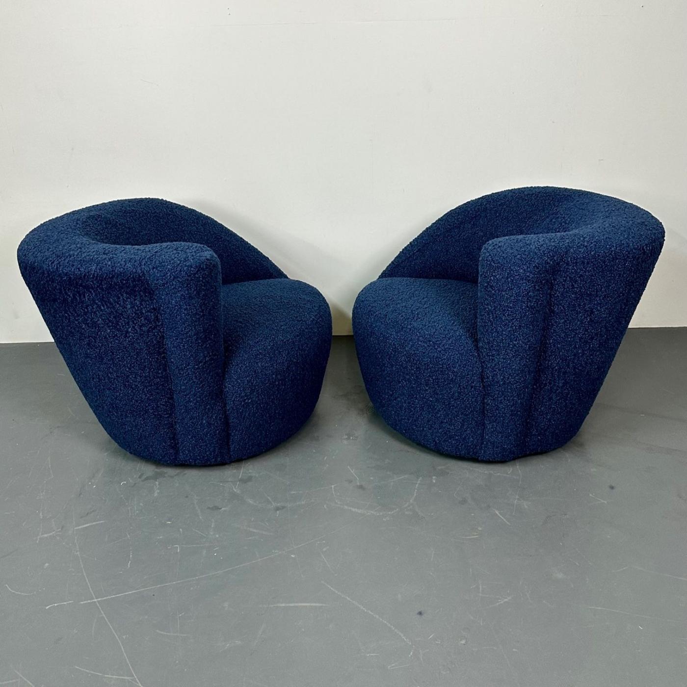 Pair of Mid-Century Modern Nautilus Style Swivel / Lounge Chairs, Blue ...
