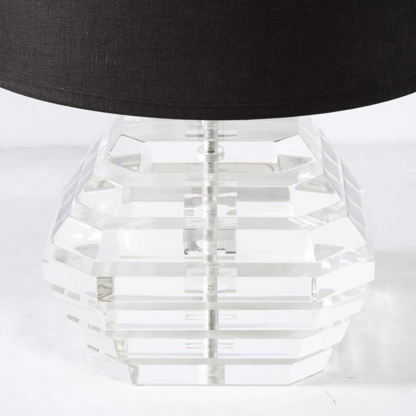 Pair of Mid-Century Modernist Stacked & Faceted Lucite Table Lamps