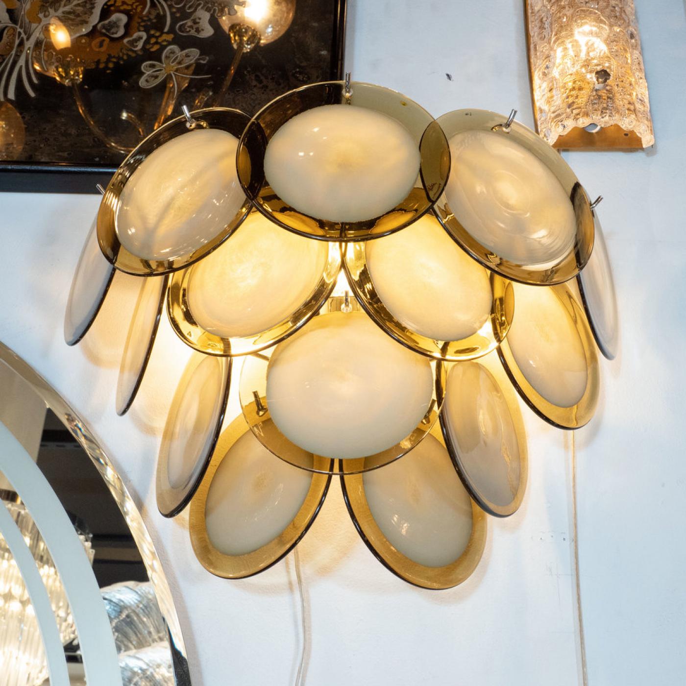 Pair of Modernist 14-Disc Sconces in Handblown Murano Topaz ...
