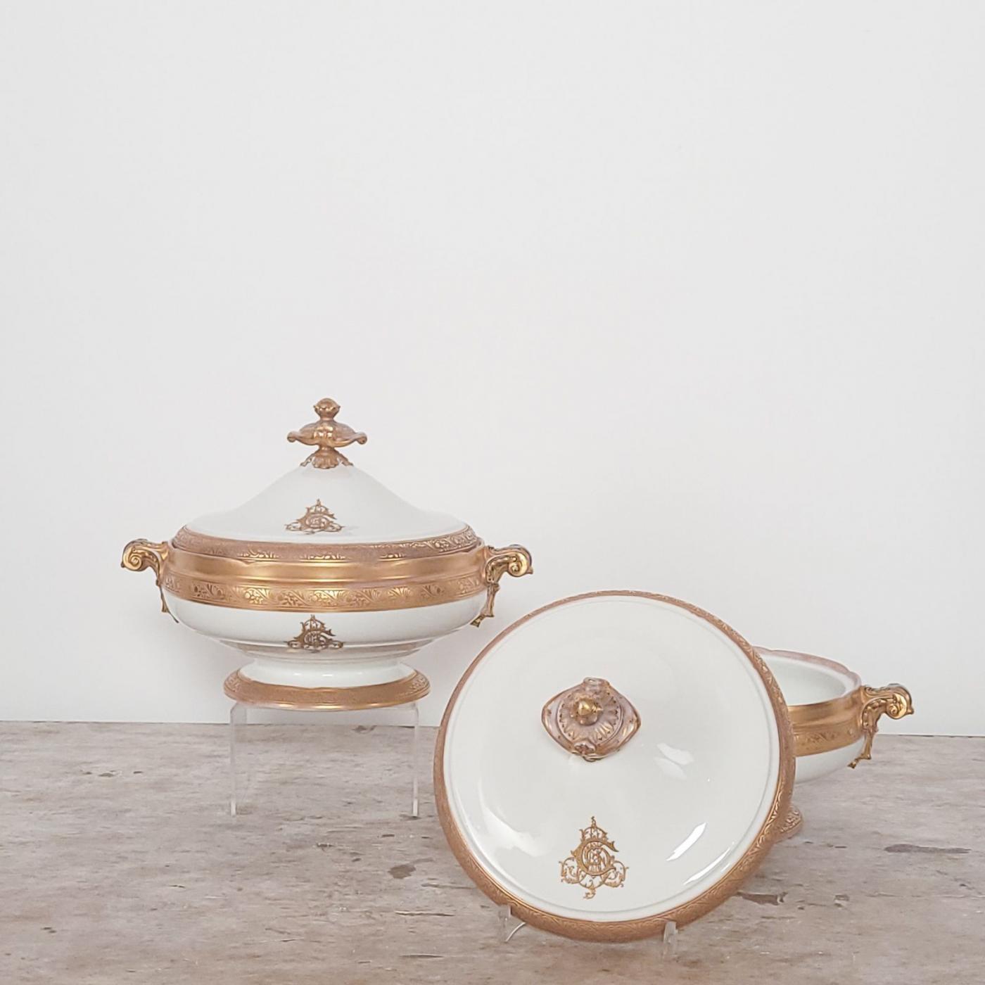 Pair of Monogrammed Paris Porcelain and Gilt Serving Bowls, France ...