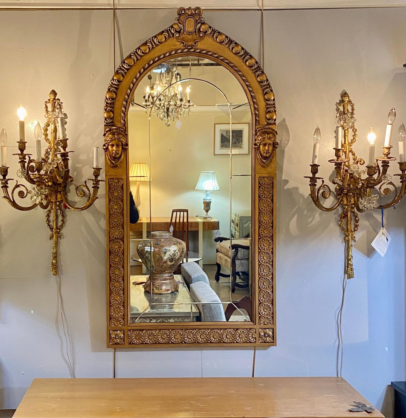 Pair of Neoclassical Wall or Console Mirrors, Giltwood Carved
