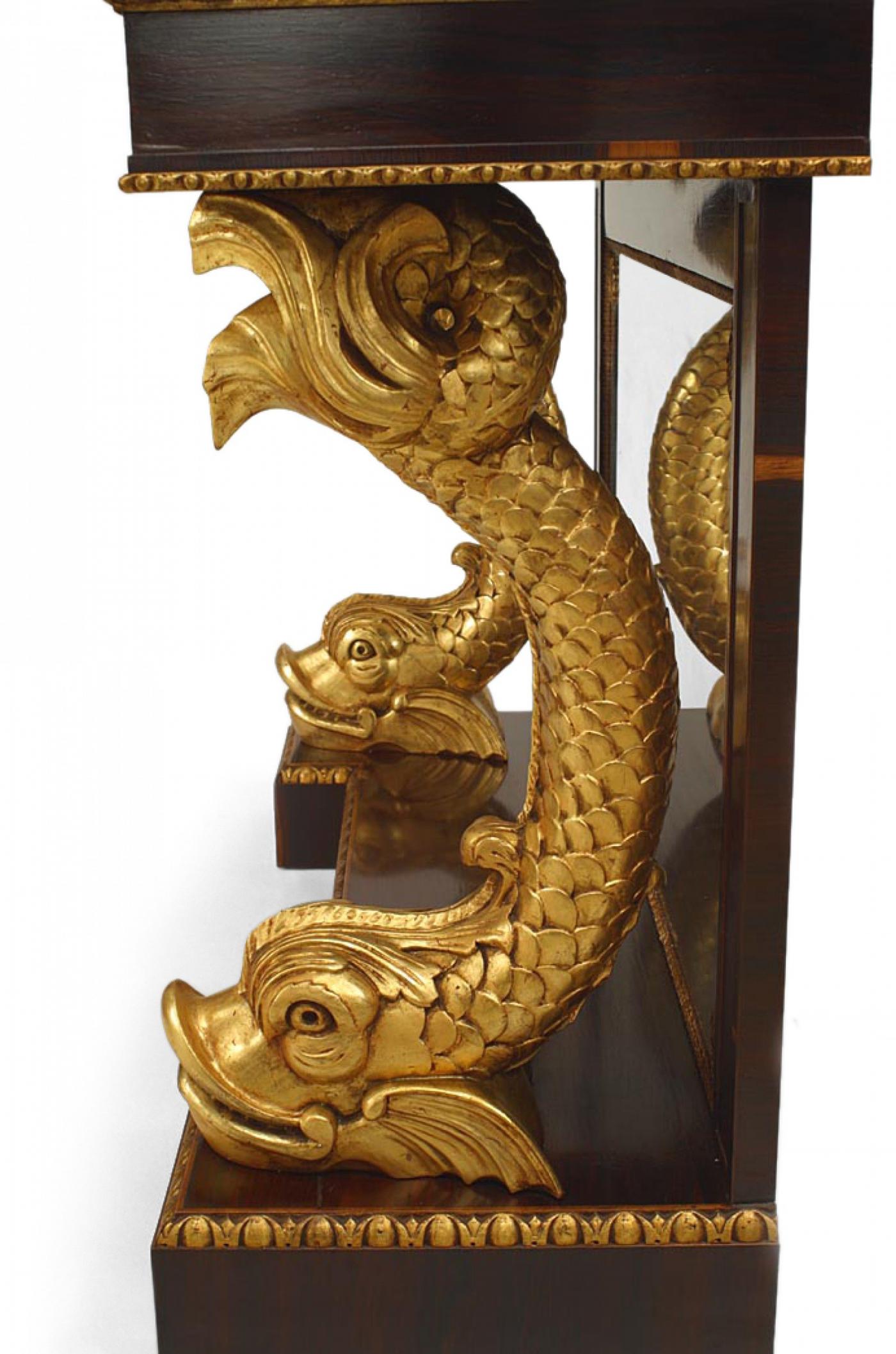 Pair of Pair of English Regency Rosewood Gilt Dolphin Console Table
